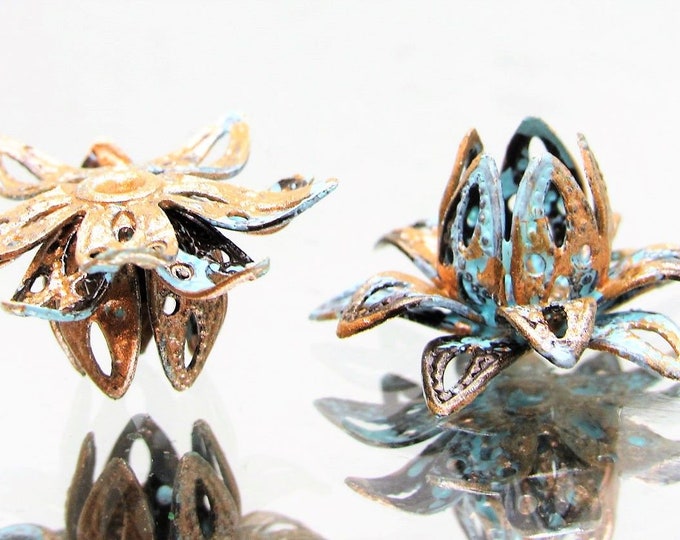 Artisan Rusted Copper Turquoise Patina Bead Cap - Etsy