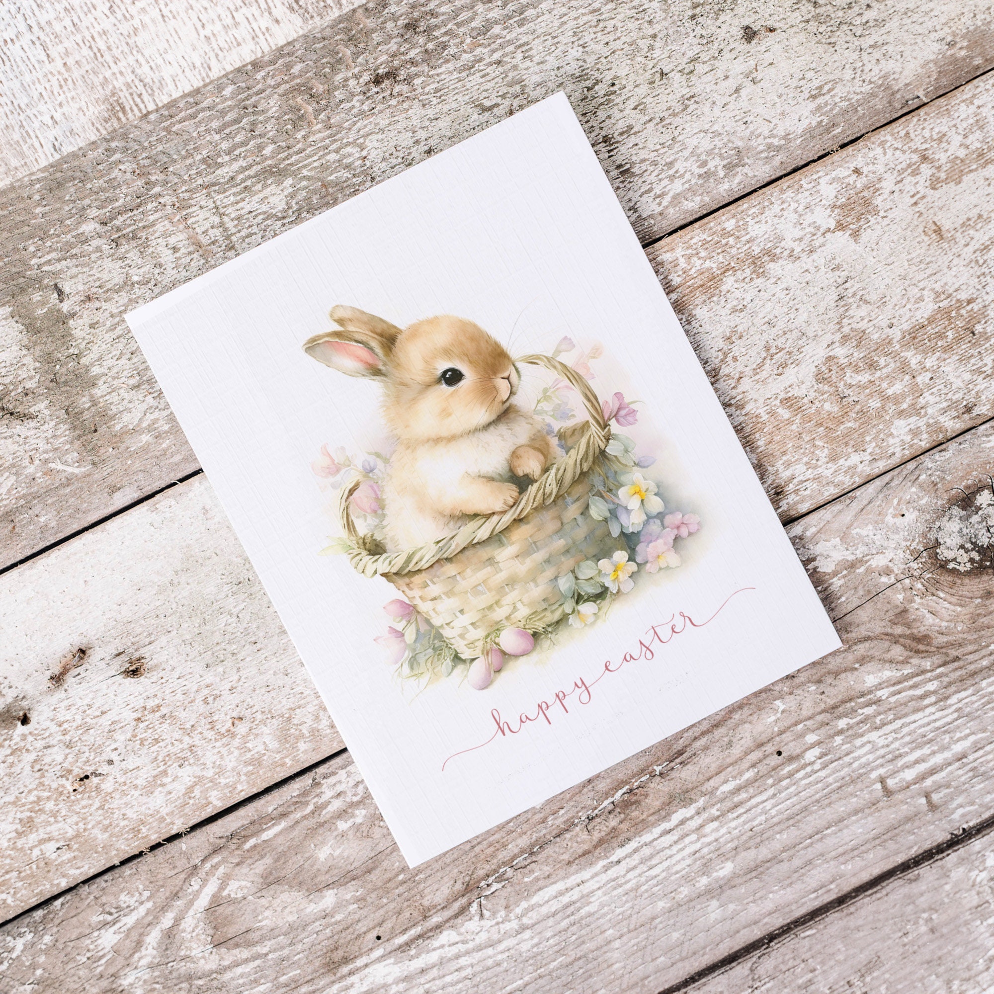 Happy Easter Card With Bunny, Easter Card Watercolor, Cute Easter Card ...