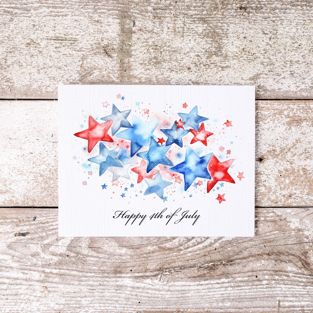 Happy 4th of July Card With Watercolor Stars and Stripes | Patriotic ...