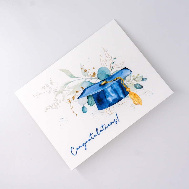 Blue Cap & Floral College Graduation Card Congrats Graduation Show Your ...