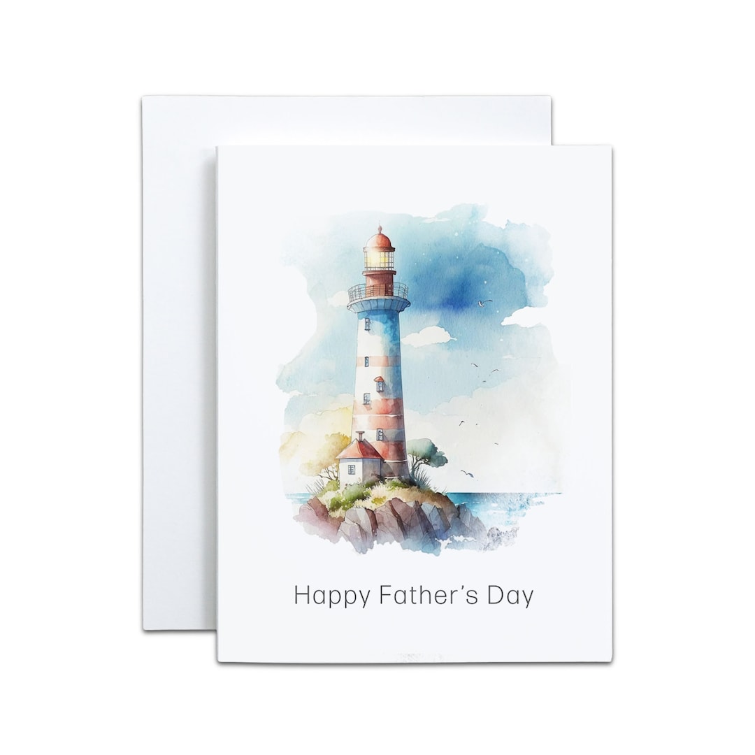 Watercolor Lighthouse Father's Day Card: Linen Cardstock, Nautical ...
