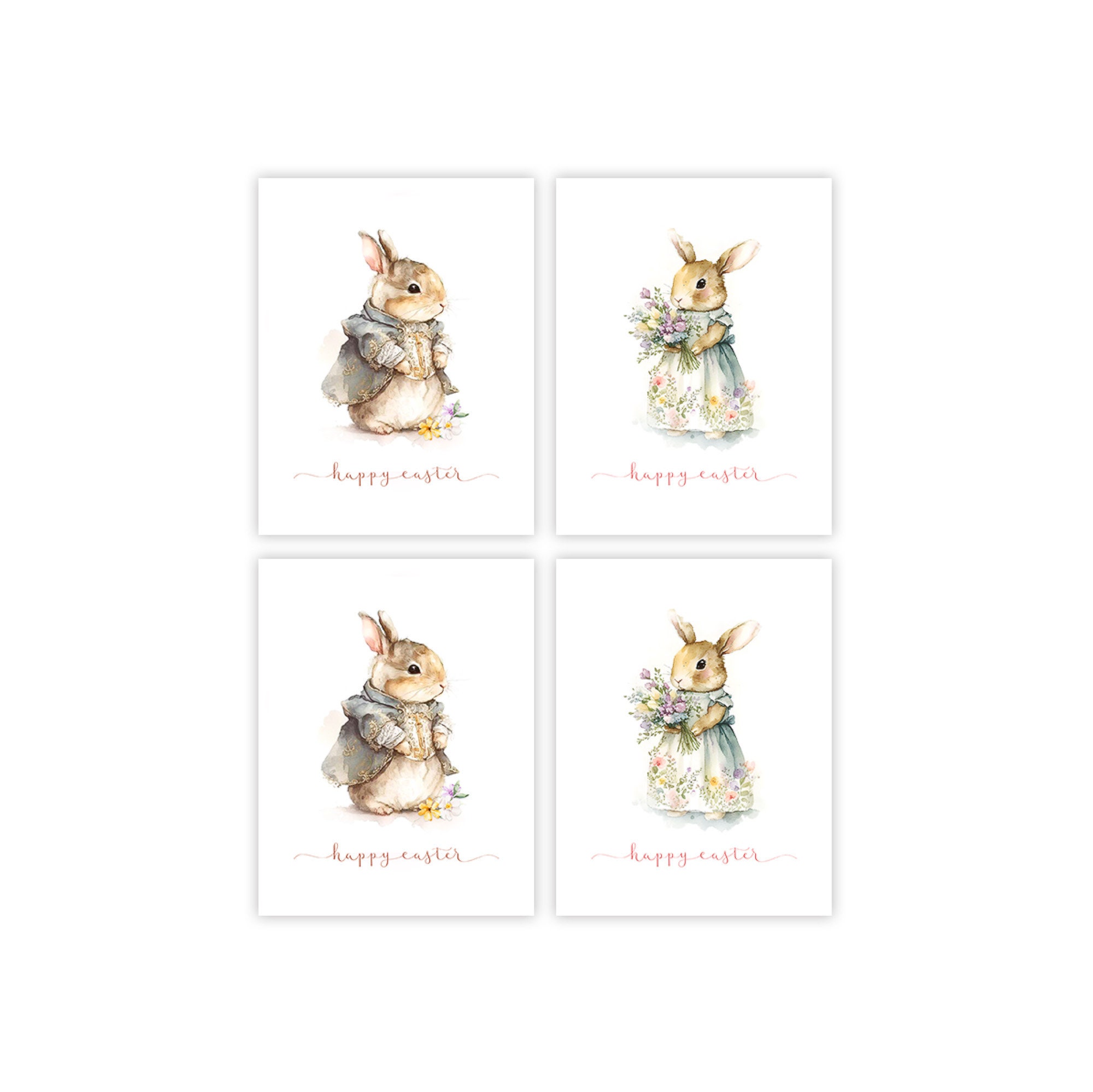Watercolor Easter Bunny Card Set, Cute Easter Card With Bunny Rabbit ...