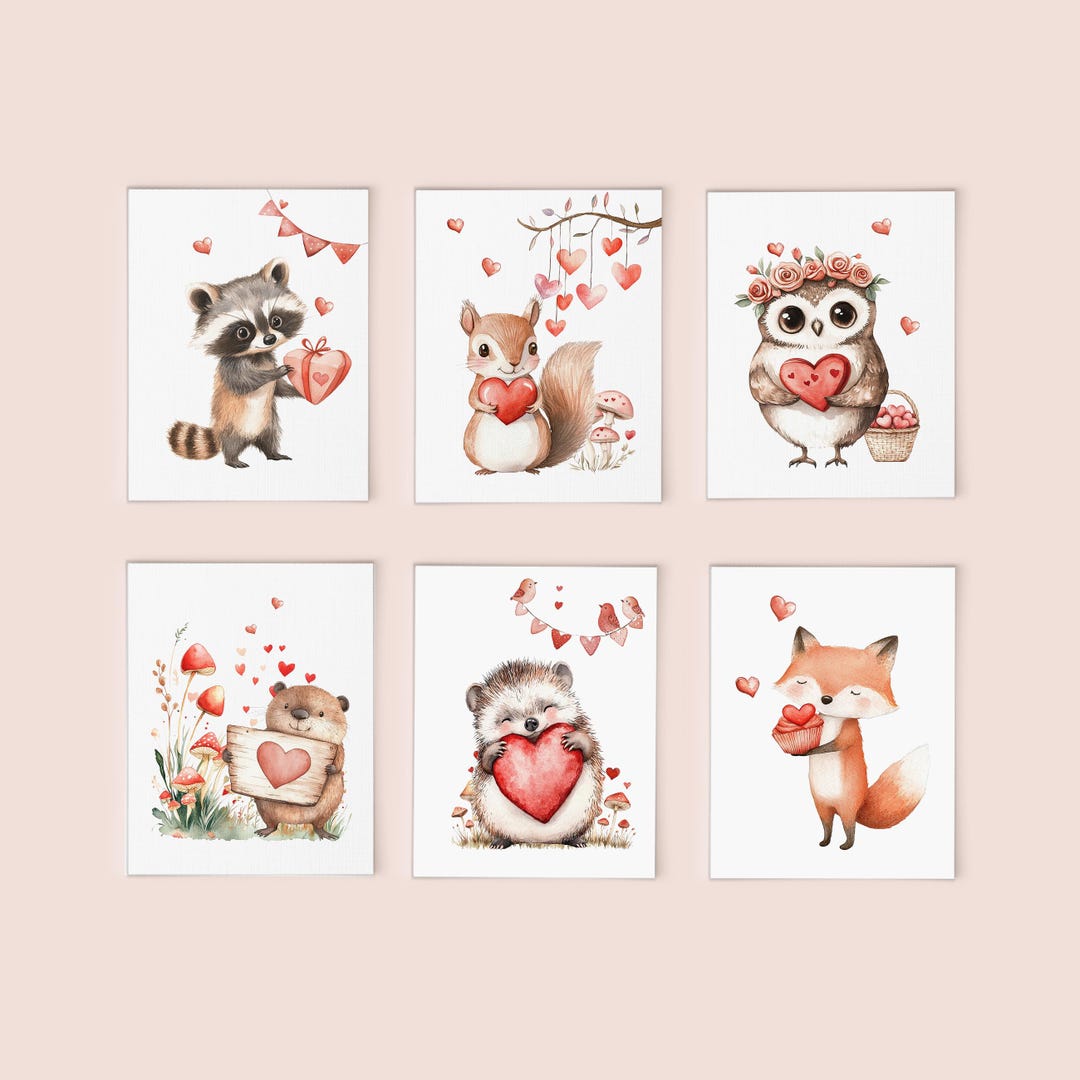 Woodland Animals Valentine Cards: Watercolor Kids Valentines Set - Etsy