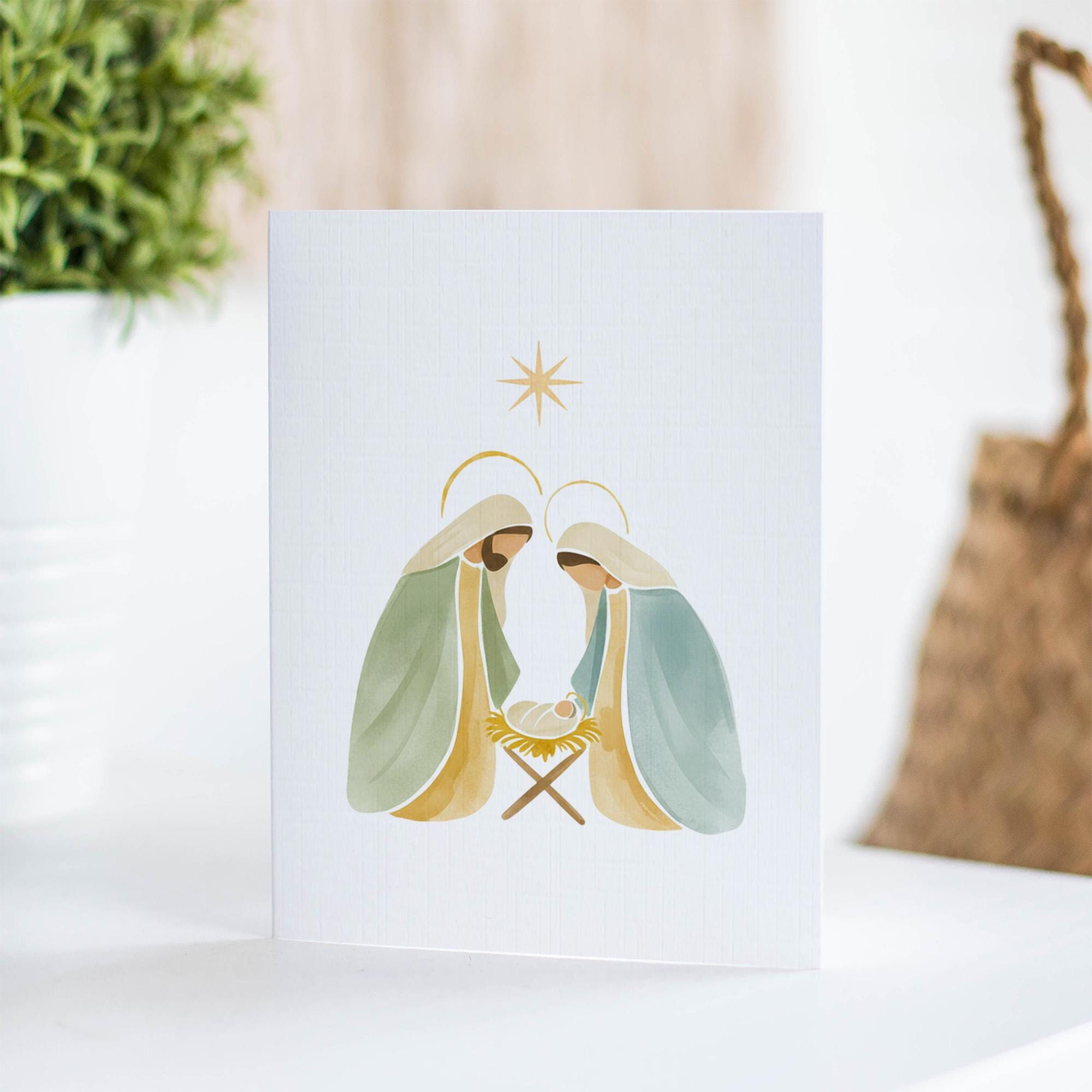 Nativity Christmas Cards, Watercolor Holiday Card Bundle, Modern ...