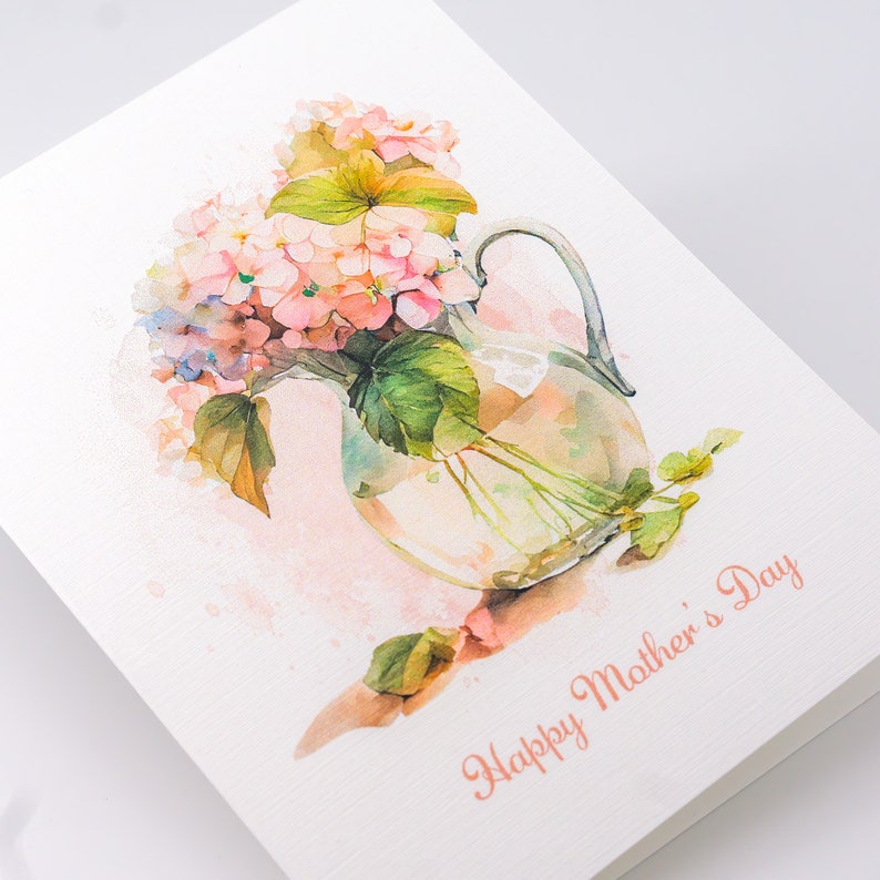 Happy Mothers Day Card Unique With Hydrangea Watercolor, Flower Bouquet ...