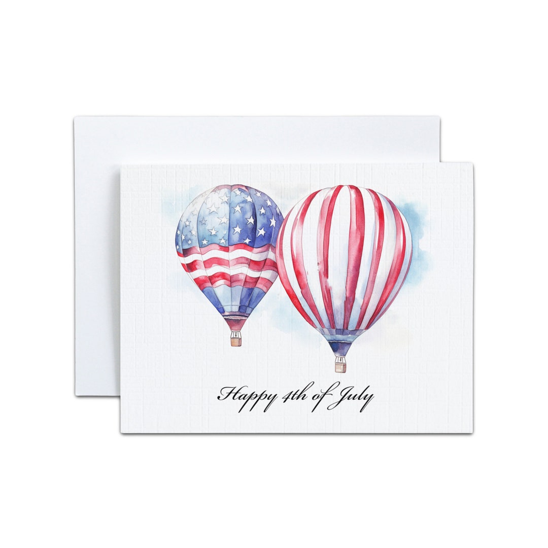 Happy 4th of July Card With Watercolor Patriotic Balloons | Patriotic ...