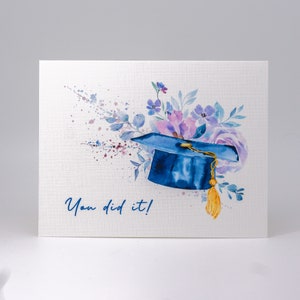 Congrats Graduation! Blue Cap & Floral College Graduation Card ...