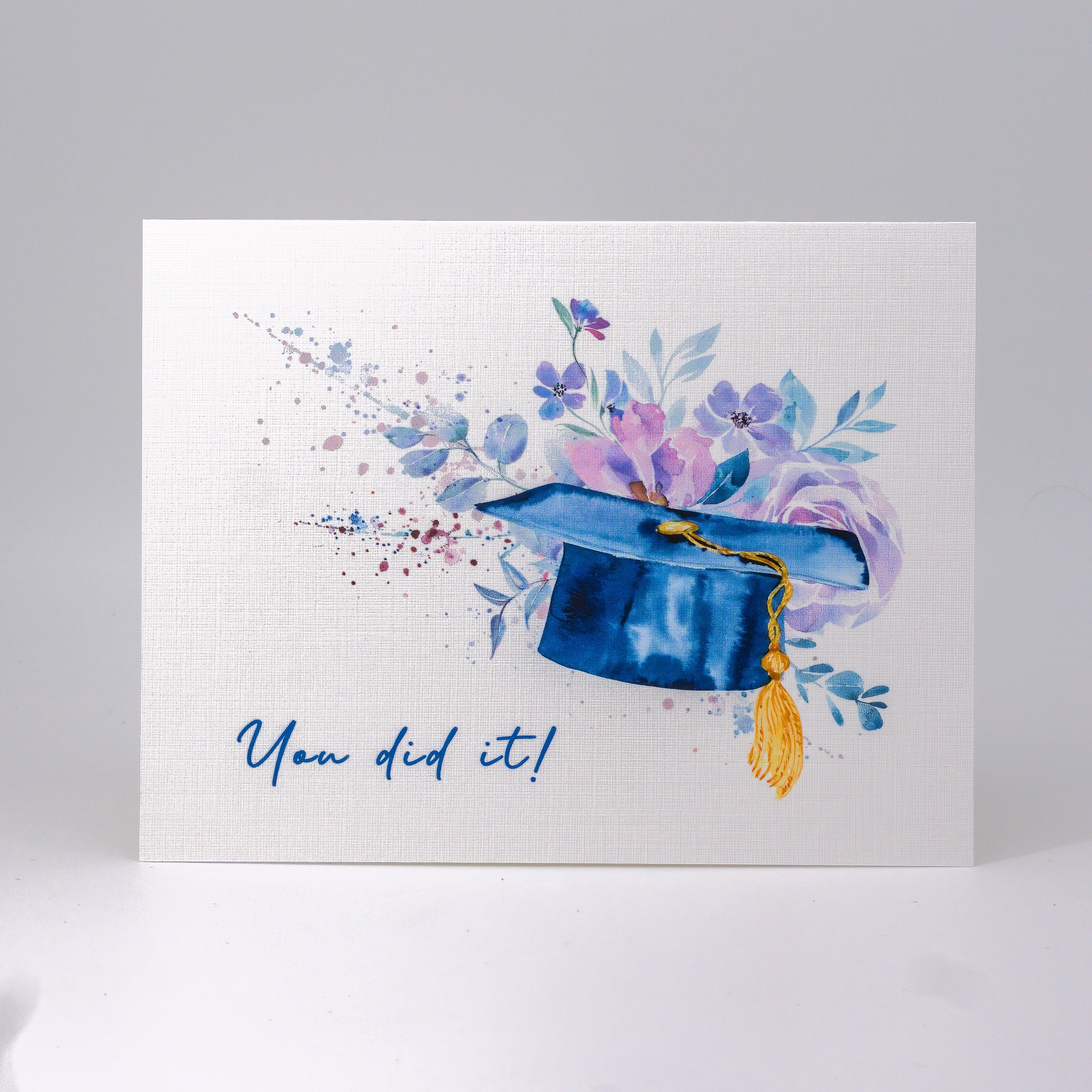Congrats Graduation Blue Cap & Floral College Graduation Card ...