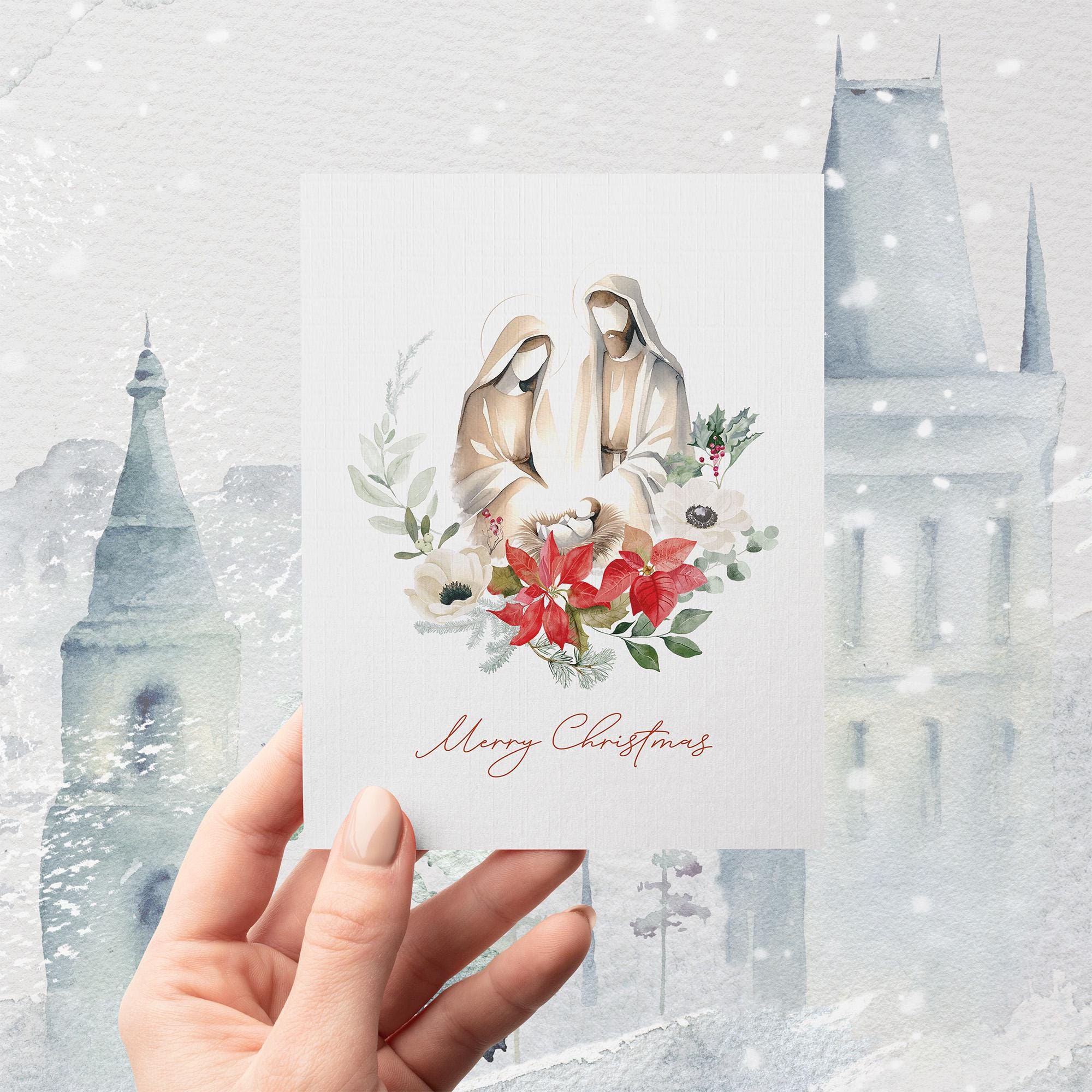 Watercolor Nativity Christmas Card Set, Religious Christian Cards With ...
