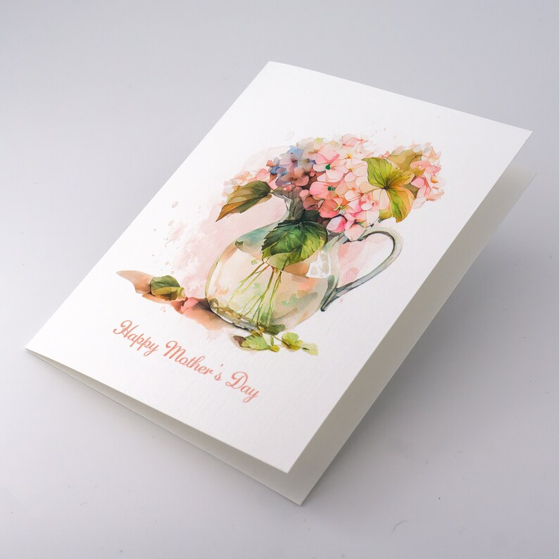 Happy Mothers Day Card Unique With Hydrangea Watercolor, Flower Bouquet ...