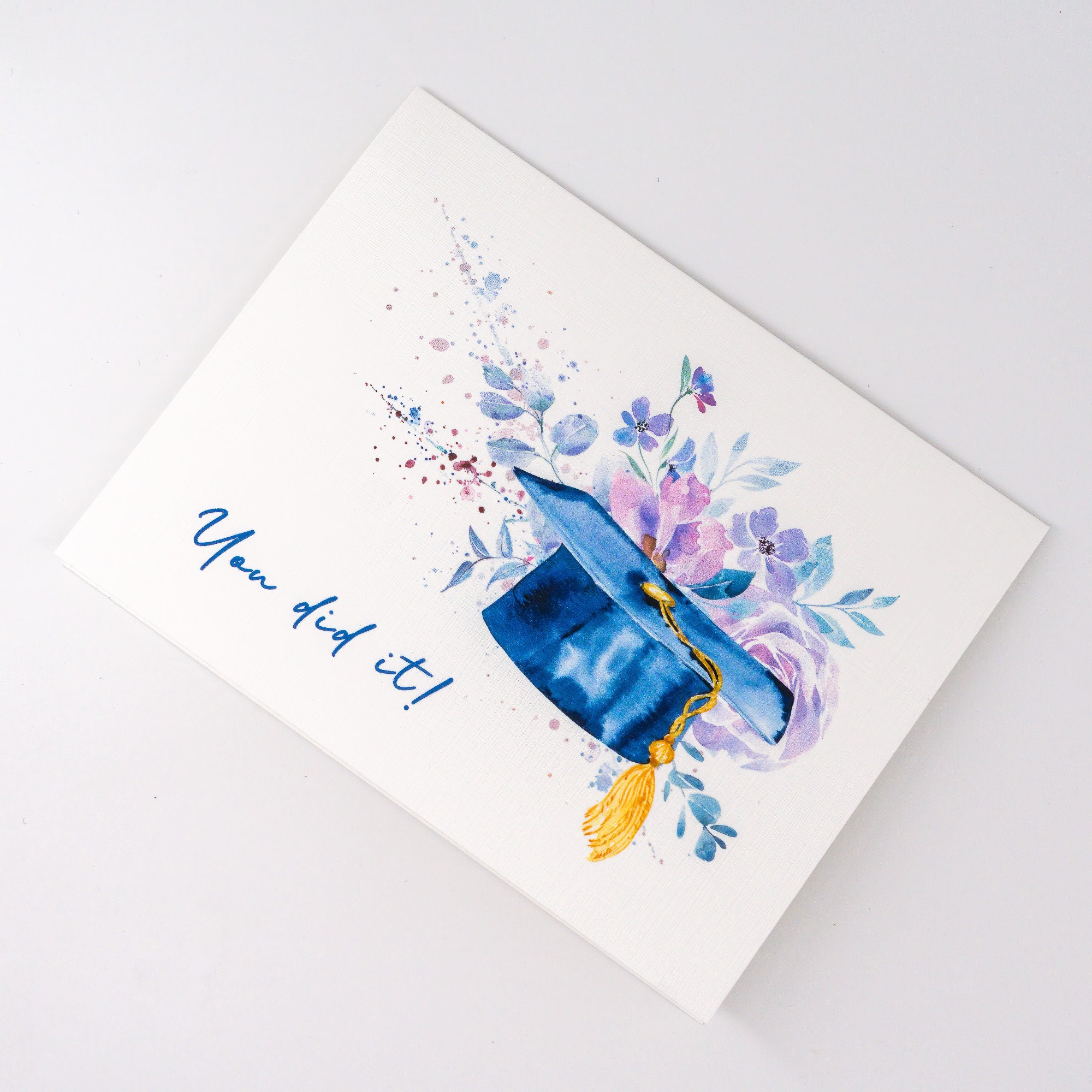 Congrats Graduation Blue Cap & Floral College Graduation Card - Etsy