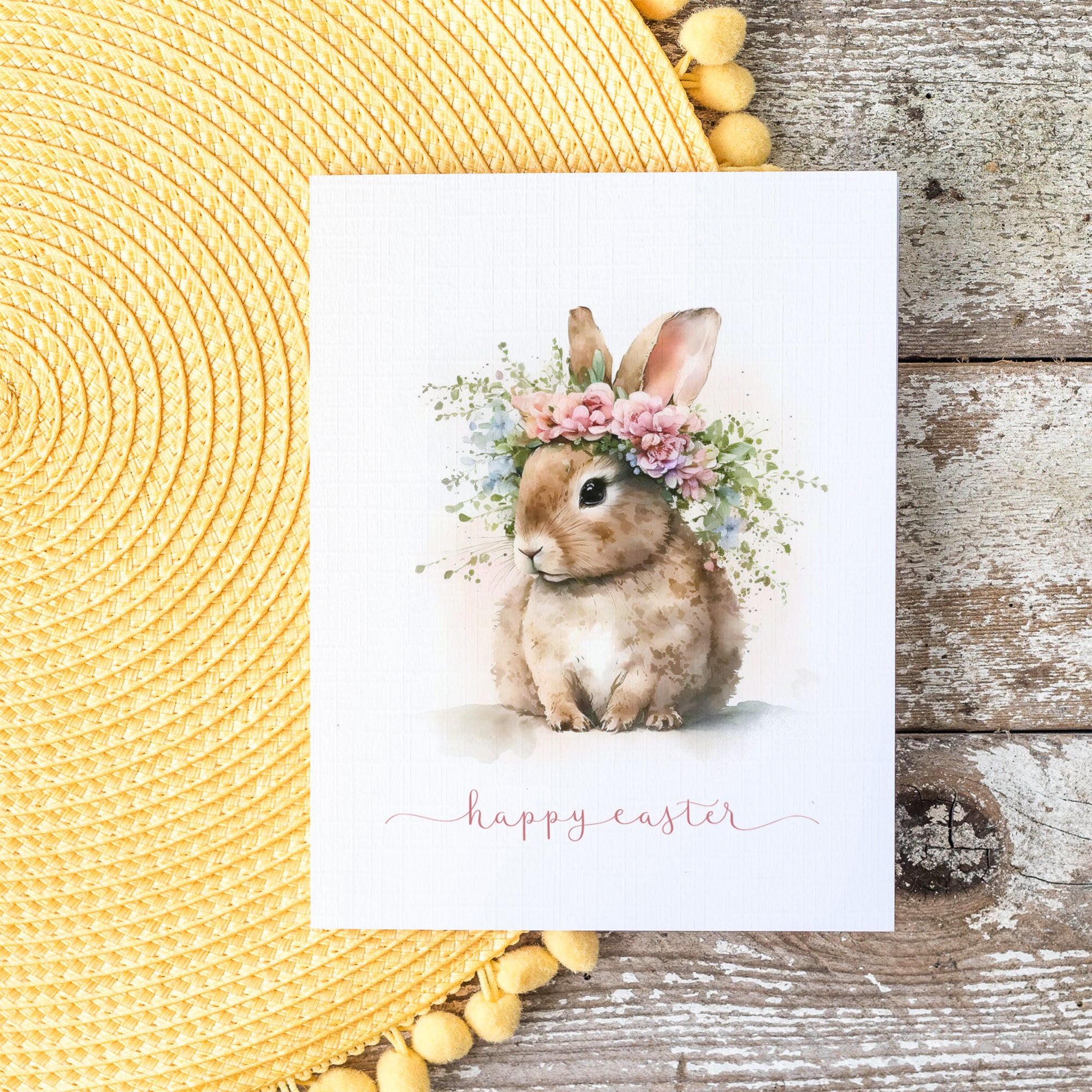 Happy Easter Card With Bunny, Easter Card Watercolor, Cute Easter Card ...