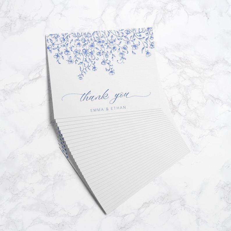 Dusty Blue Floral Thank You Cards: Personalized Linen Notes - Etsy