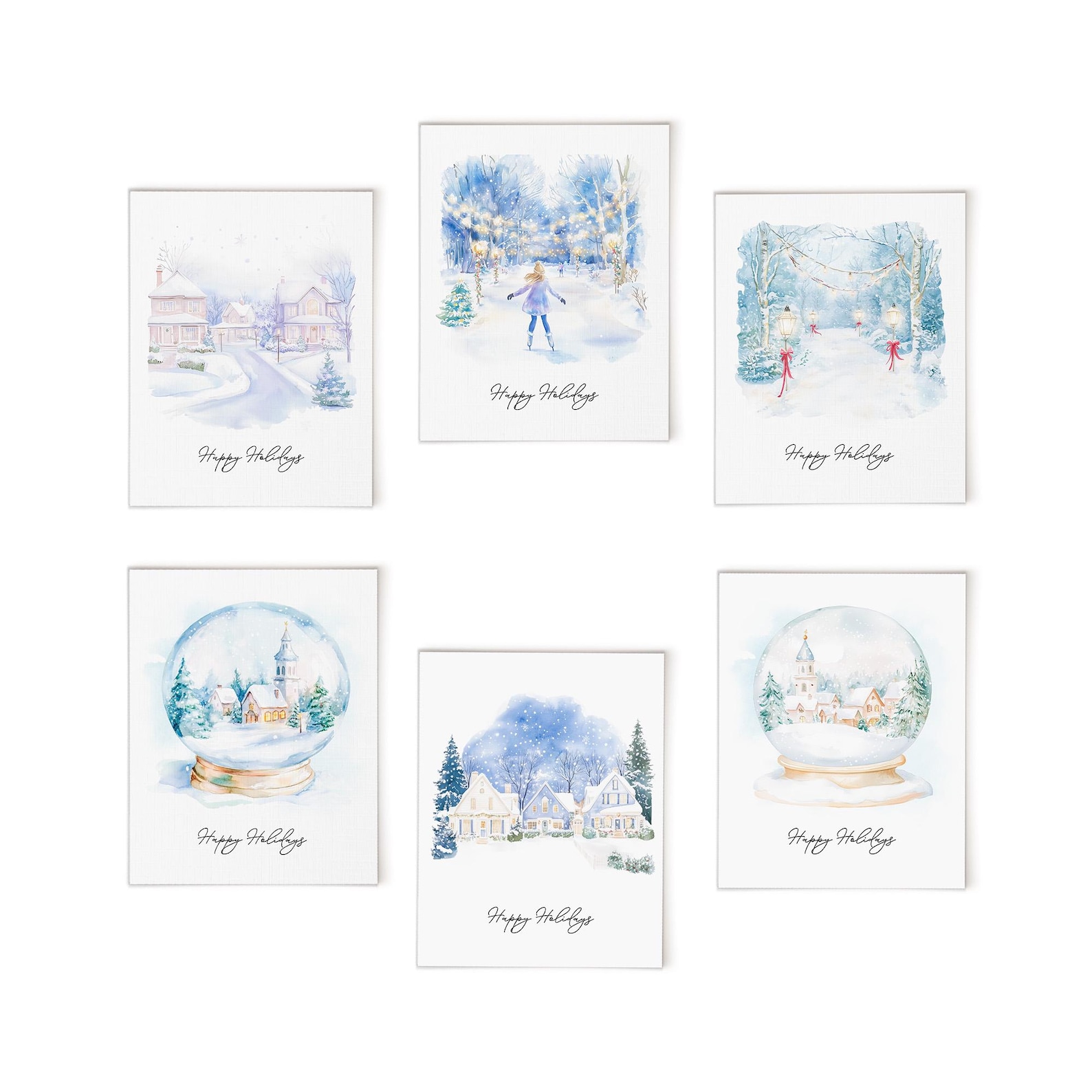 Festive Blue Watercolor Holiday Card Pack, 6 Unique Christmas Greetings ...