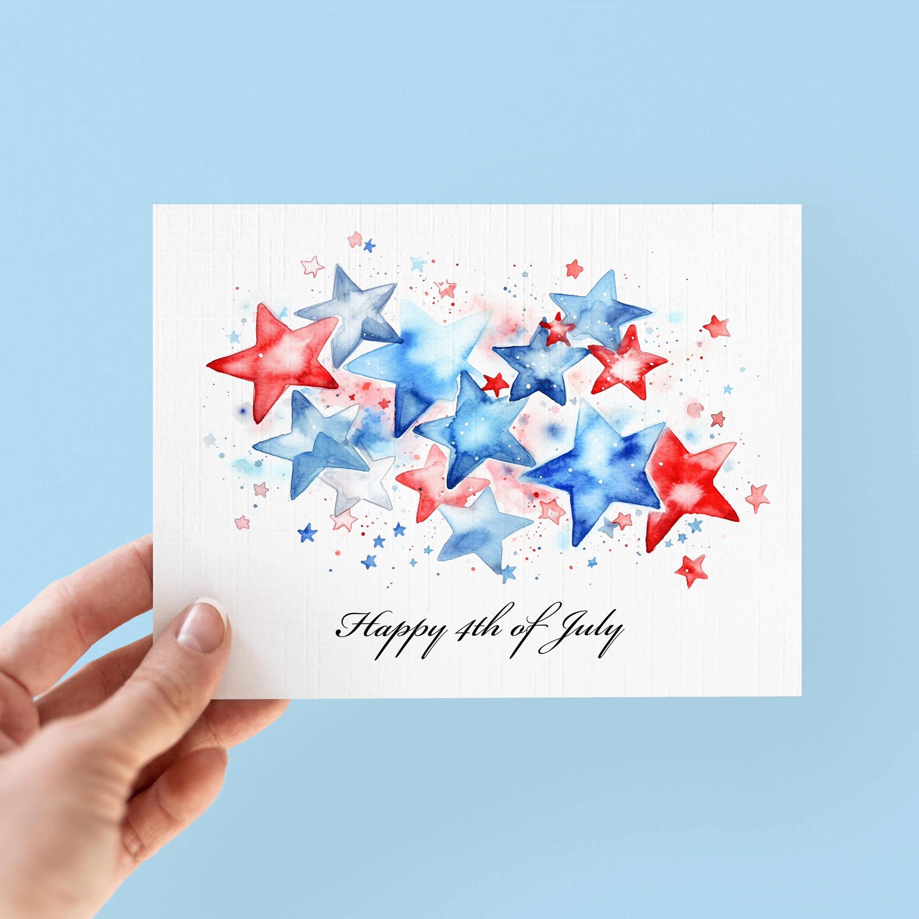 Happy 4th of July Card With Watercolor Stars and Stripes Patriotic ...