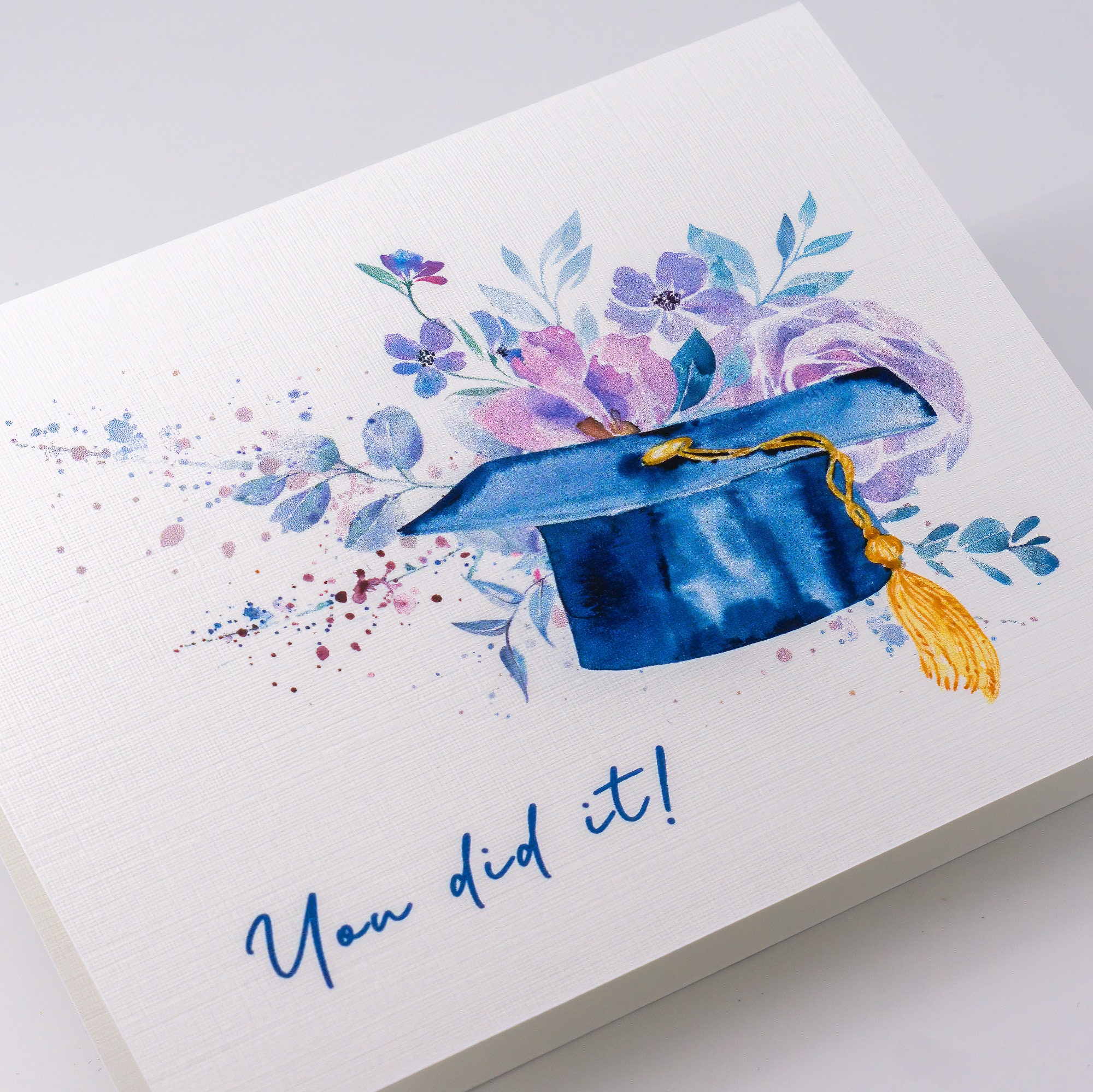 Congrats Graduation Blue Cap & Floral College Graduation Card ...