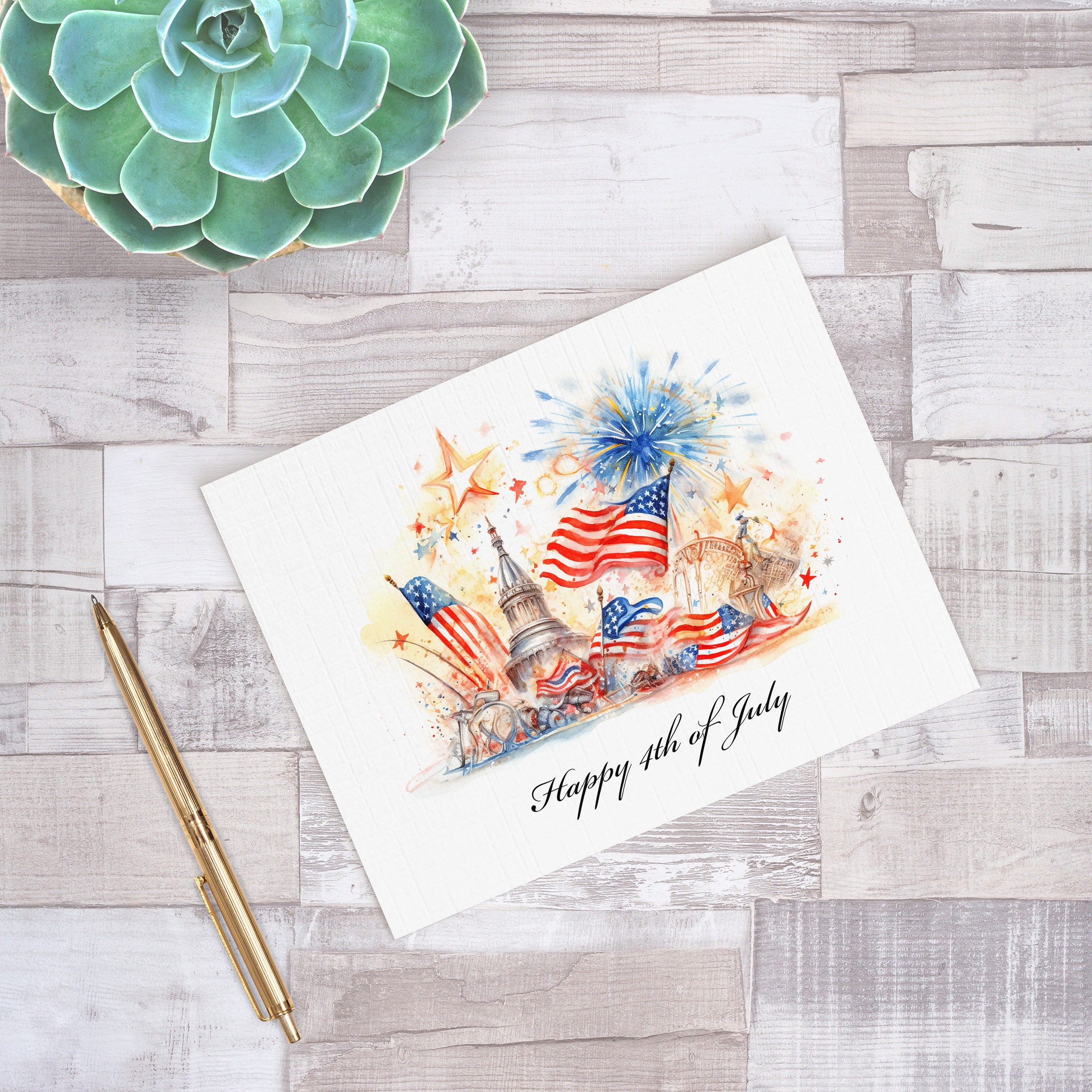 Happy 4th of July Card With Watercolor Patriotic Balloons | Patriotic ...