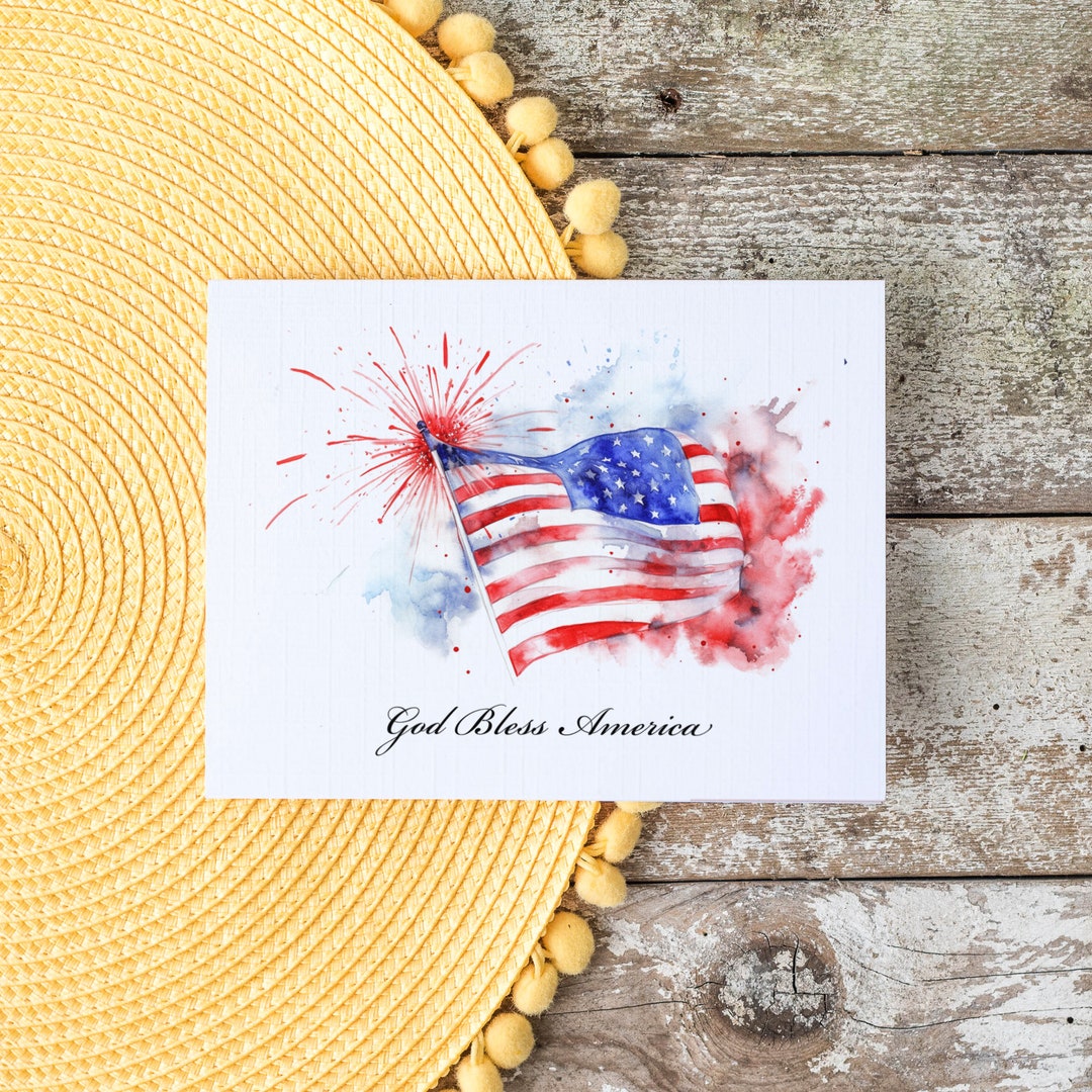 Patriotic God Bless America Watercolor Flag Card for 4th of July ...