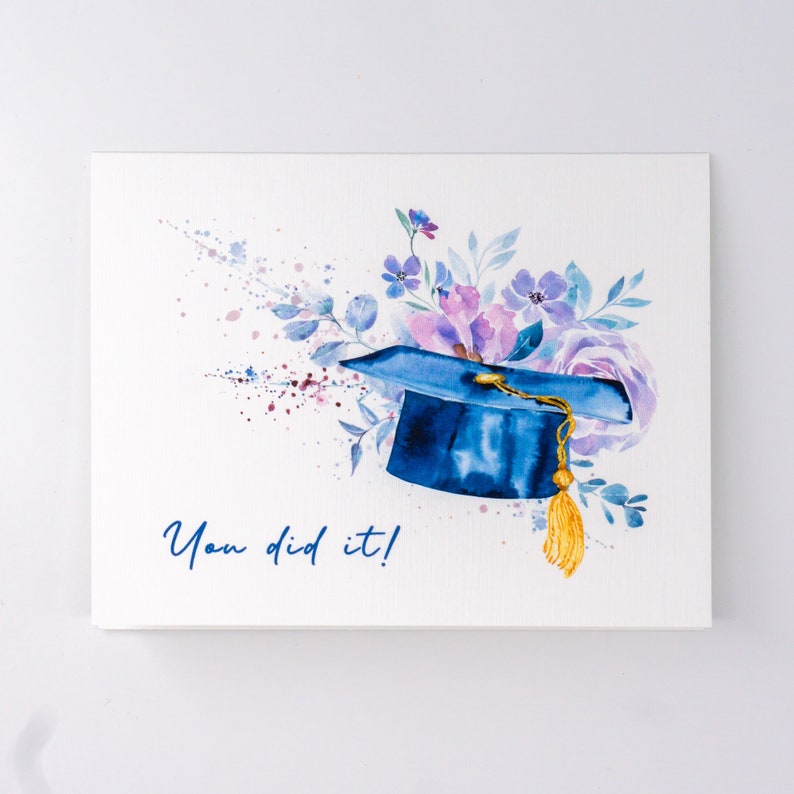 Congrats Graduation Blue Cap & Floral College Graduation Card - Etsy