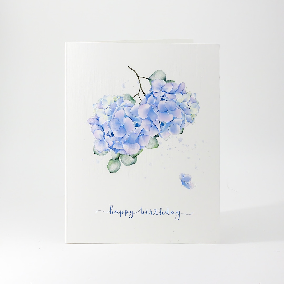 Watercolor Blue Hydrangea Birthday Card - Artistic Floral Illustration ...