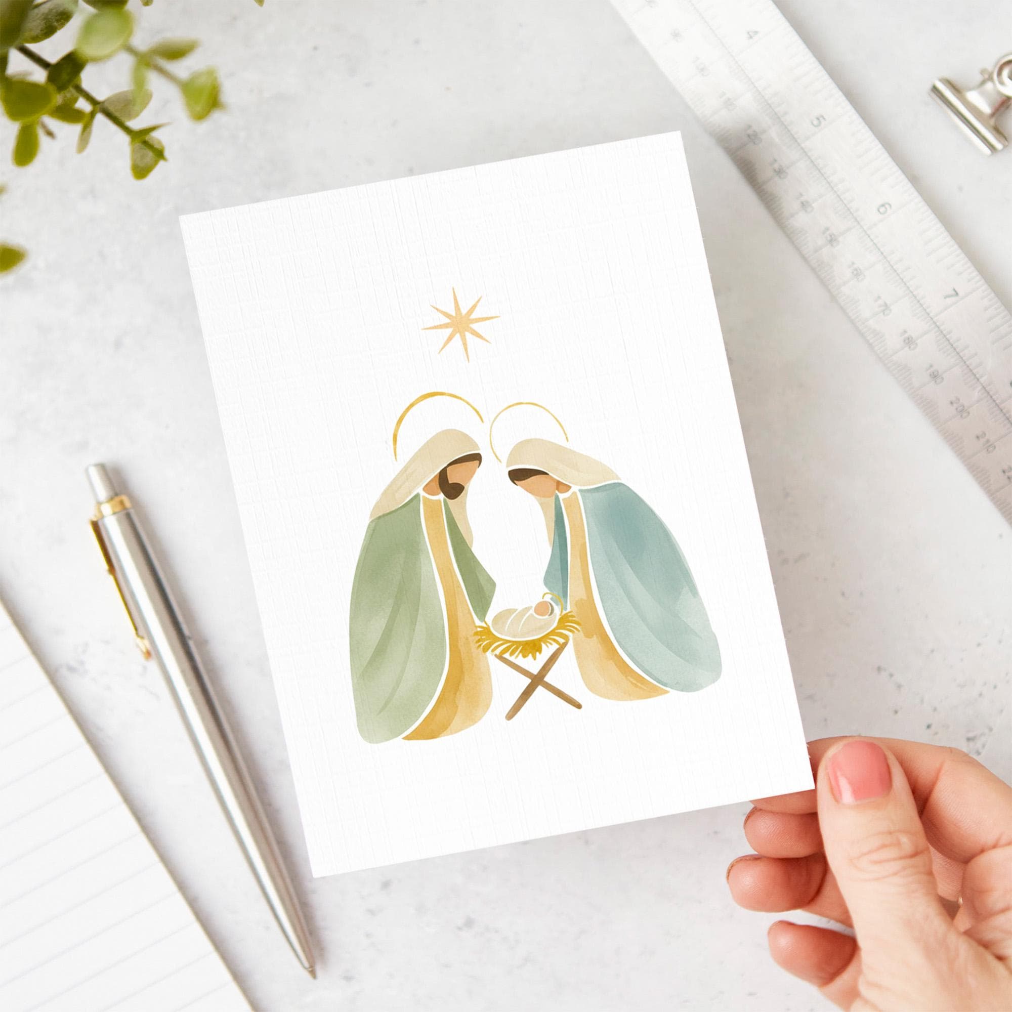 Nativity Christmas Cards, Watercolor Holiday Card Bundle, Modern ...