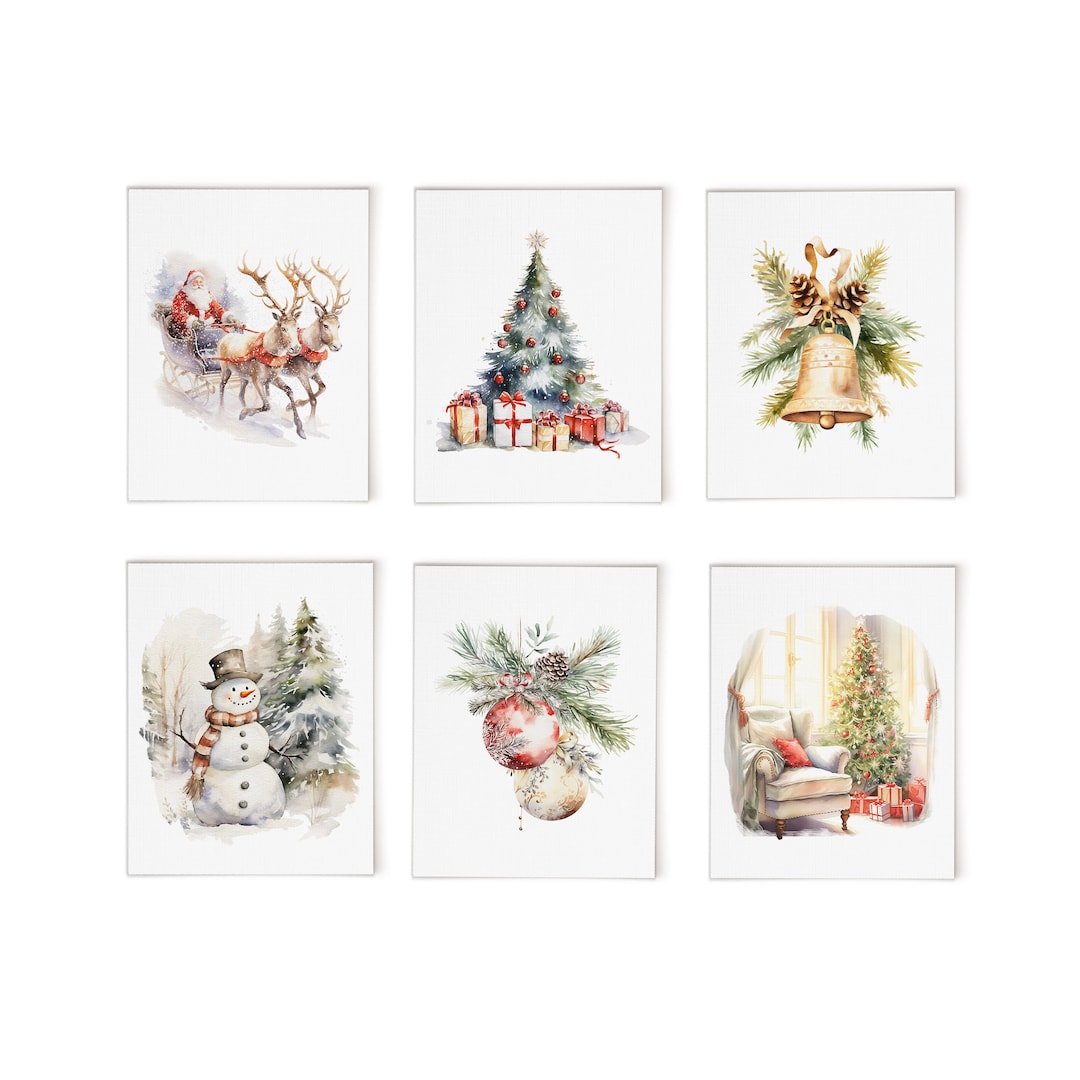 Elegant Christmas Cards Boxed Set With Santa, Snowmen, and Golden Bells ...