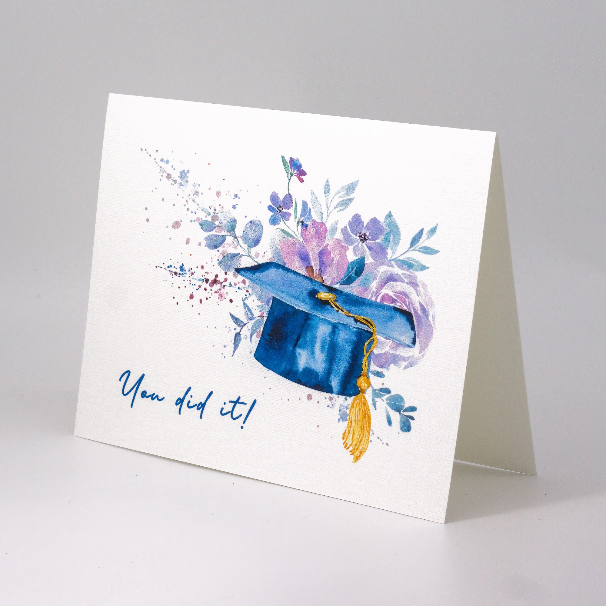 Congrats Graduation Blue Cap & Floral College Graduation Card ...