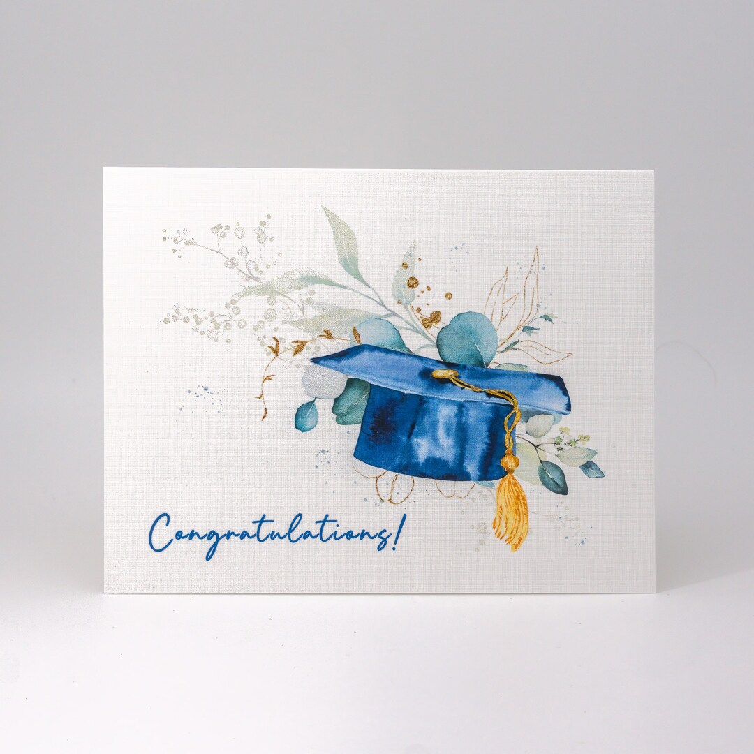 Blue Cap & Floral College Graduation Card - Congrats Graduation! Show ...