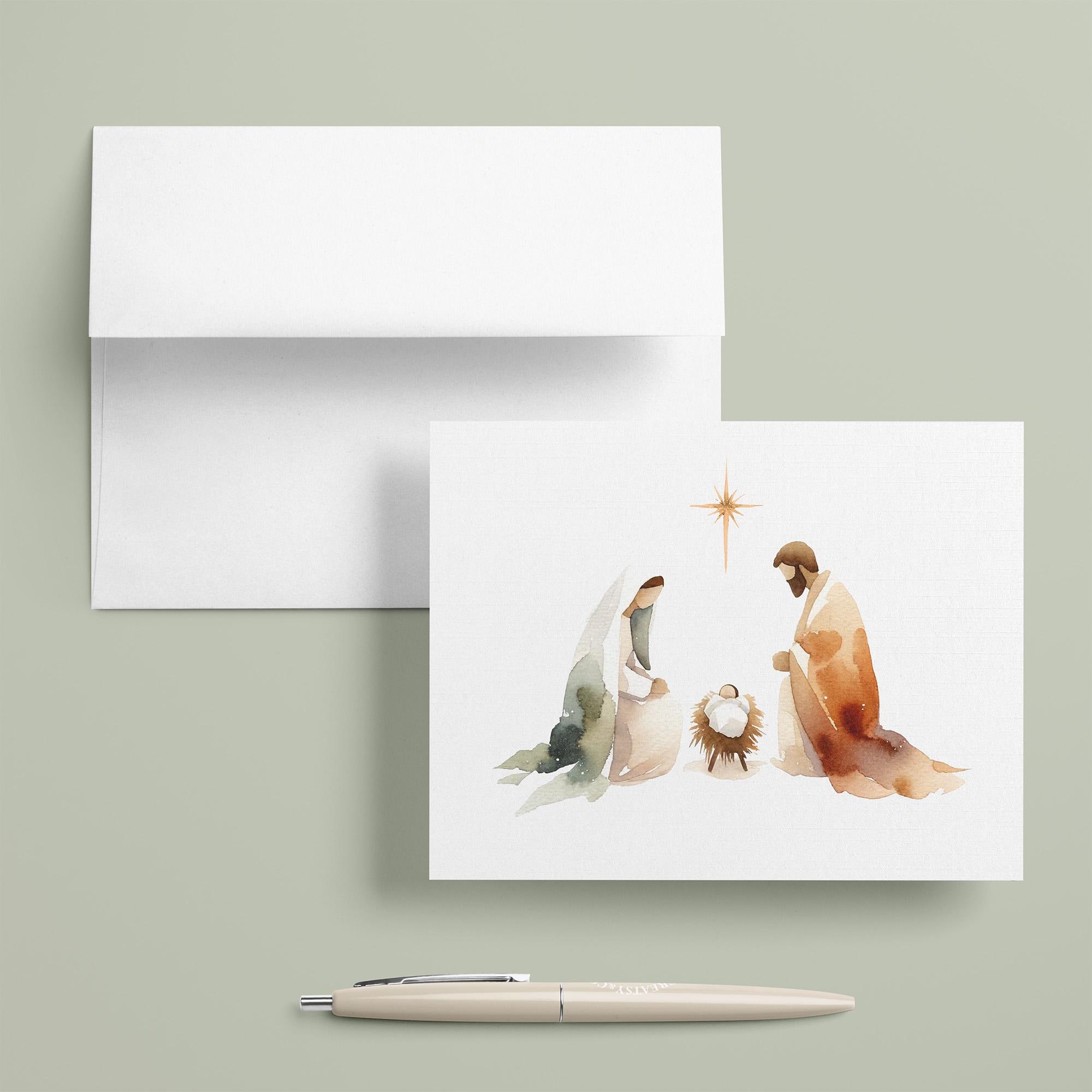 Christian Christmas Card Set With Nativity, Boxed Watercolor Religious ...