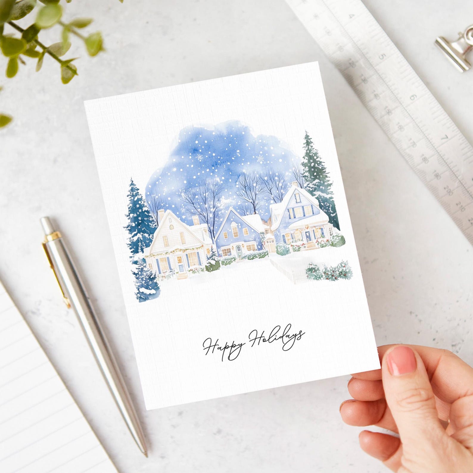 Festive Blue Watercolor Holiday Card Pack, 6 Unique Christmas Greetings ...
