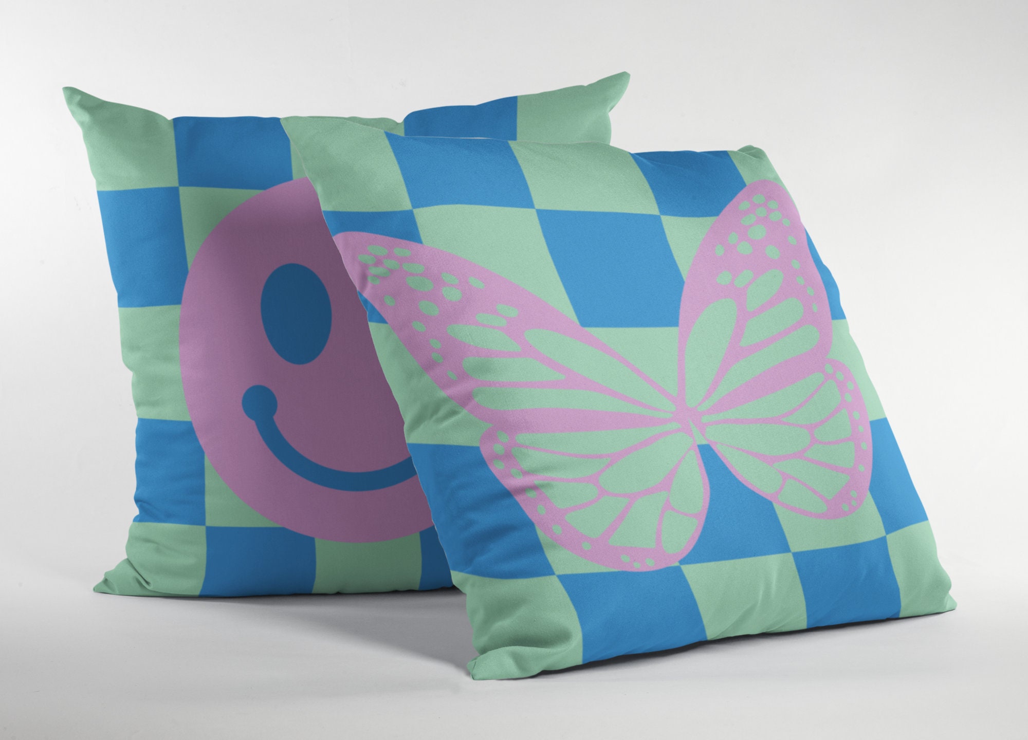 Neon Smiley Face Checkerboard 90's Decor Square Pillow Case - Etsy