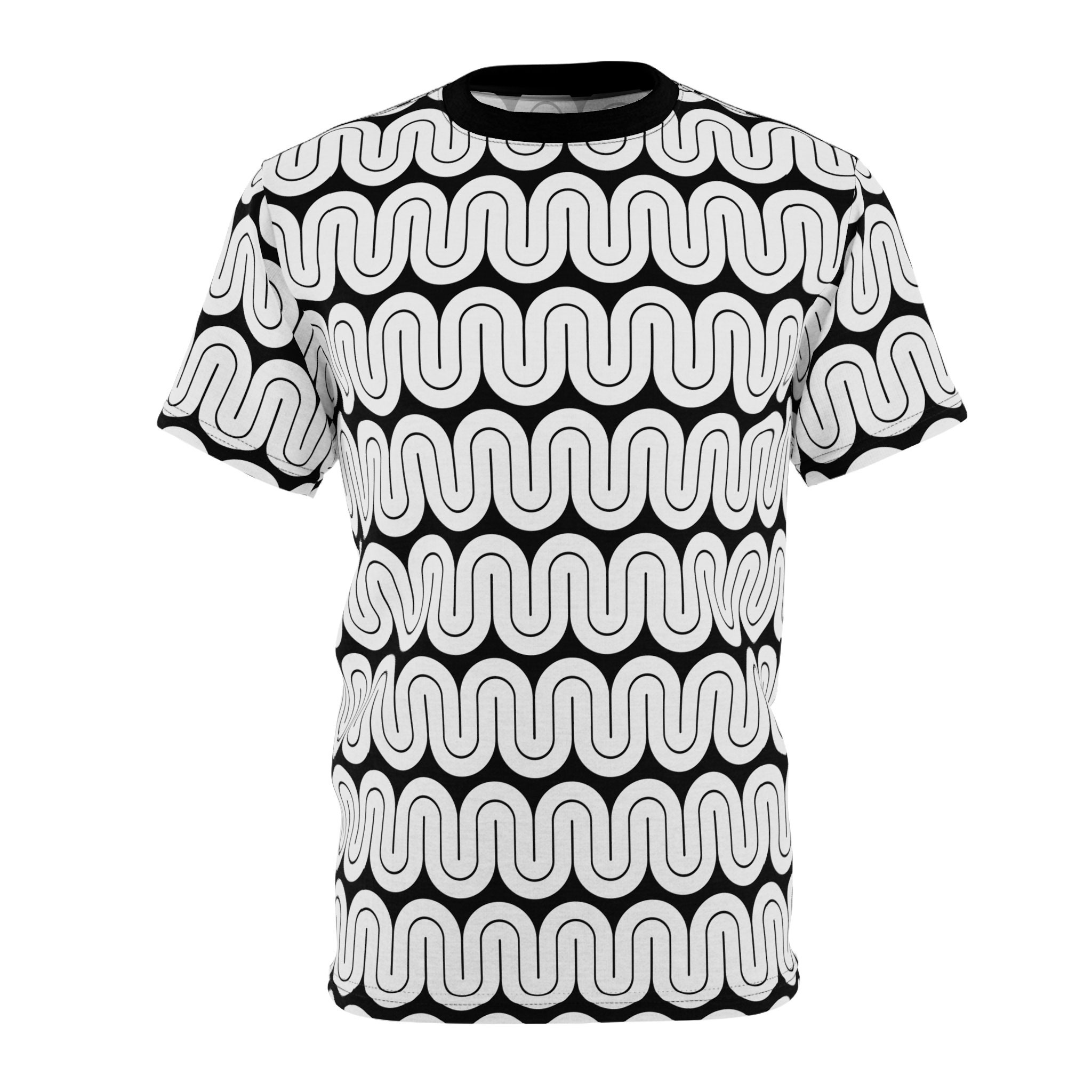 Retro Optical 70's Wavy Allover Print T Shirt Black and - Etsy