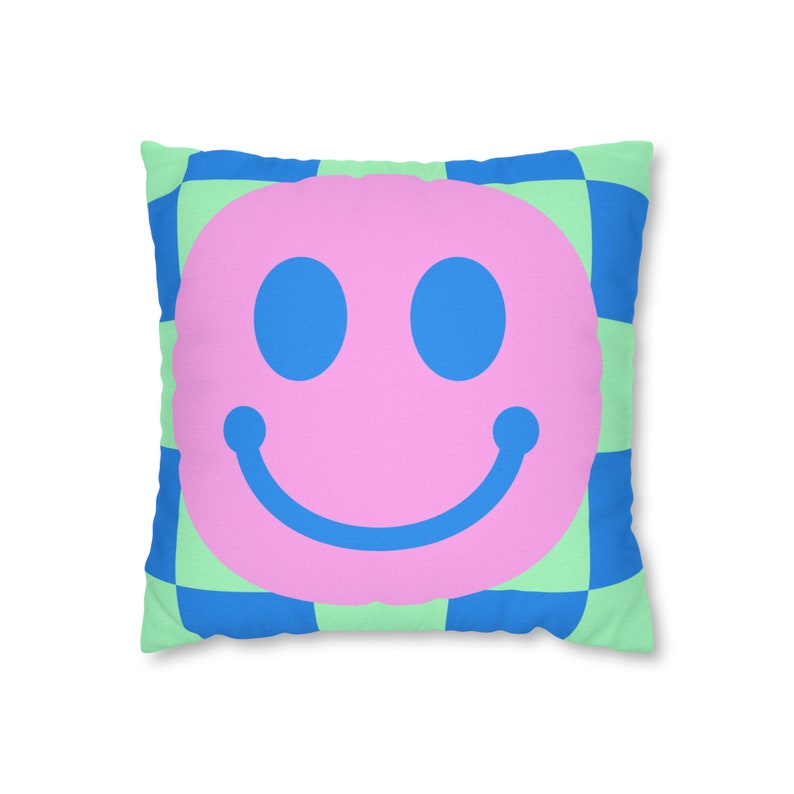 Neon Smiley Face Checkerboard 90's Decor Square Pillow Case - Etsy
