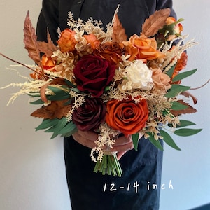 Burnt Orange, Ivory, Sage Green Wedding Bouquets, Bridal Bridesmaids Bouquets, Fall Winter ...