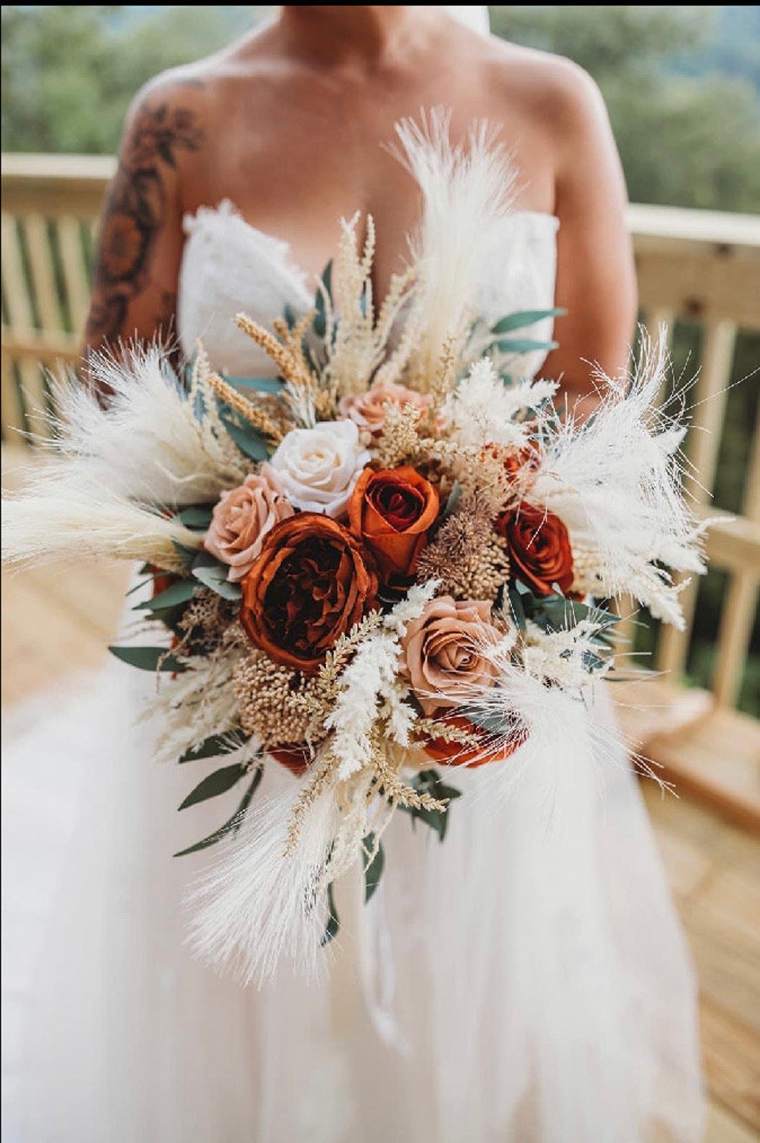 Pampas Grass Wedding Bouquet: Burnt Orange, Ivory, Beige Boho Bridal ...