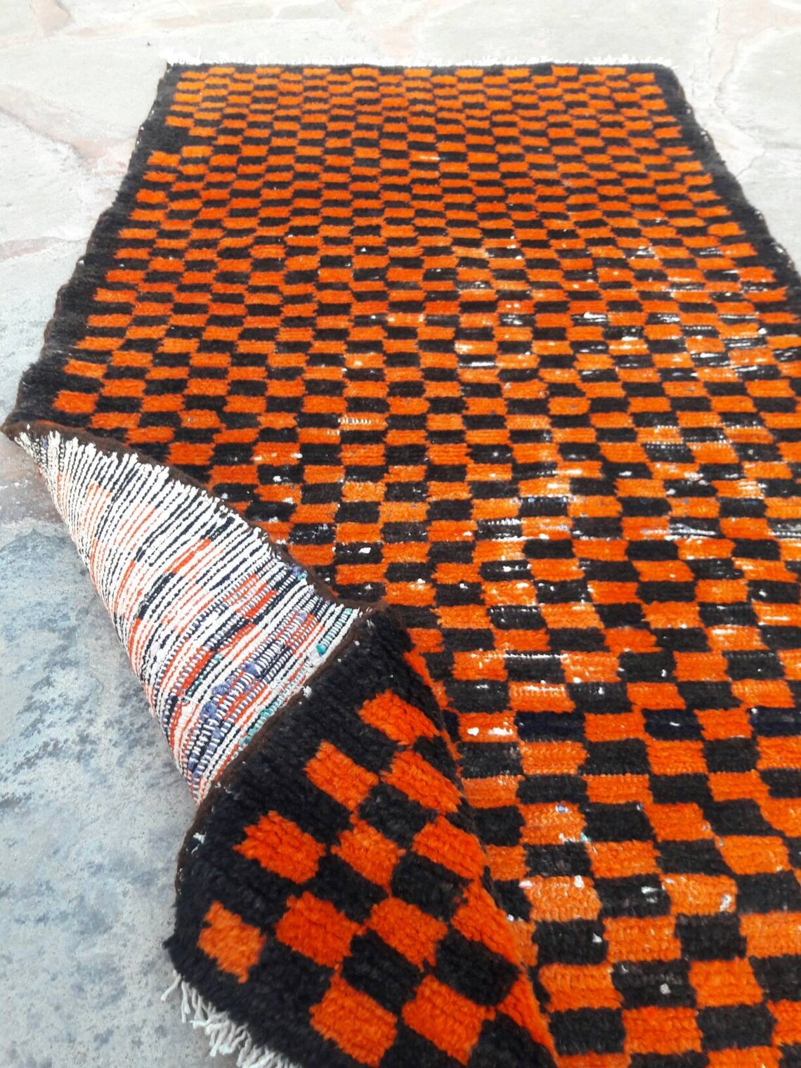 3'3x6'3/ Orange Checkered Design Rug/ Turkish Tribal - Etsy