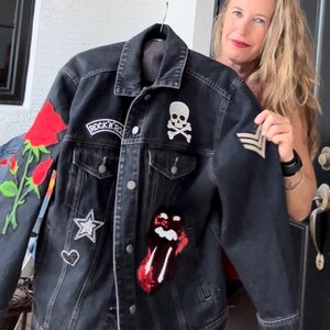 ROCKTHEJACKET Oversized Trucker Style Jacket Black Denim With Cool ...