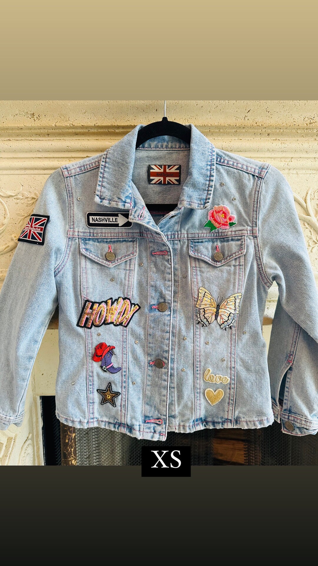 ROCKTHEJACKET Light Denim Rock Jacket Sewn Patches One of a Kind Ladies ...