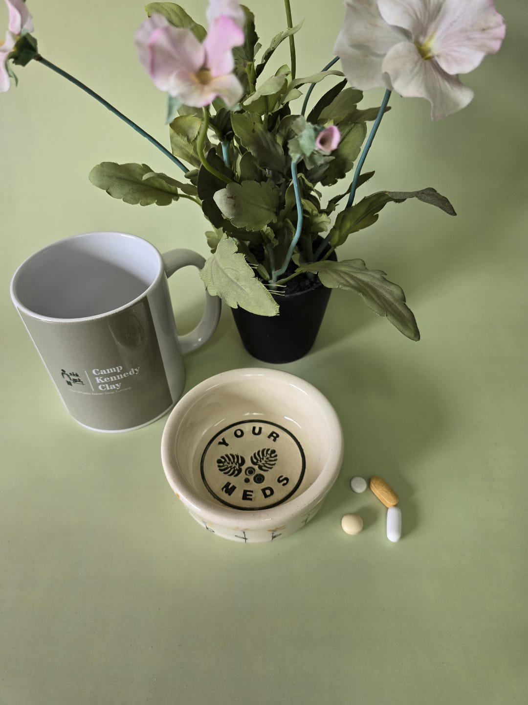 Handmade Ceramic Pill Dispenser Pill Box Pill Server Vitamin Bowl ...