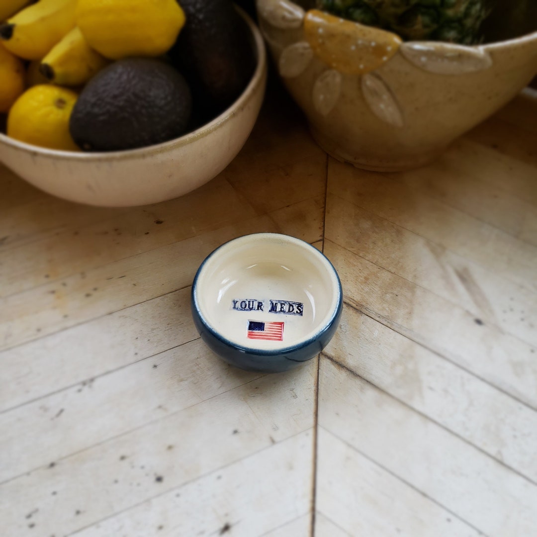Handmade Ceramic Pill Bowl: Deep Blue Glaze, American Flag Design - Etsy