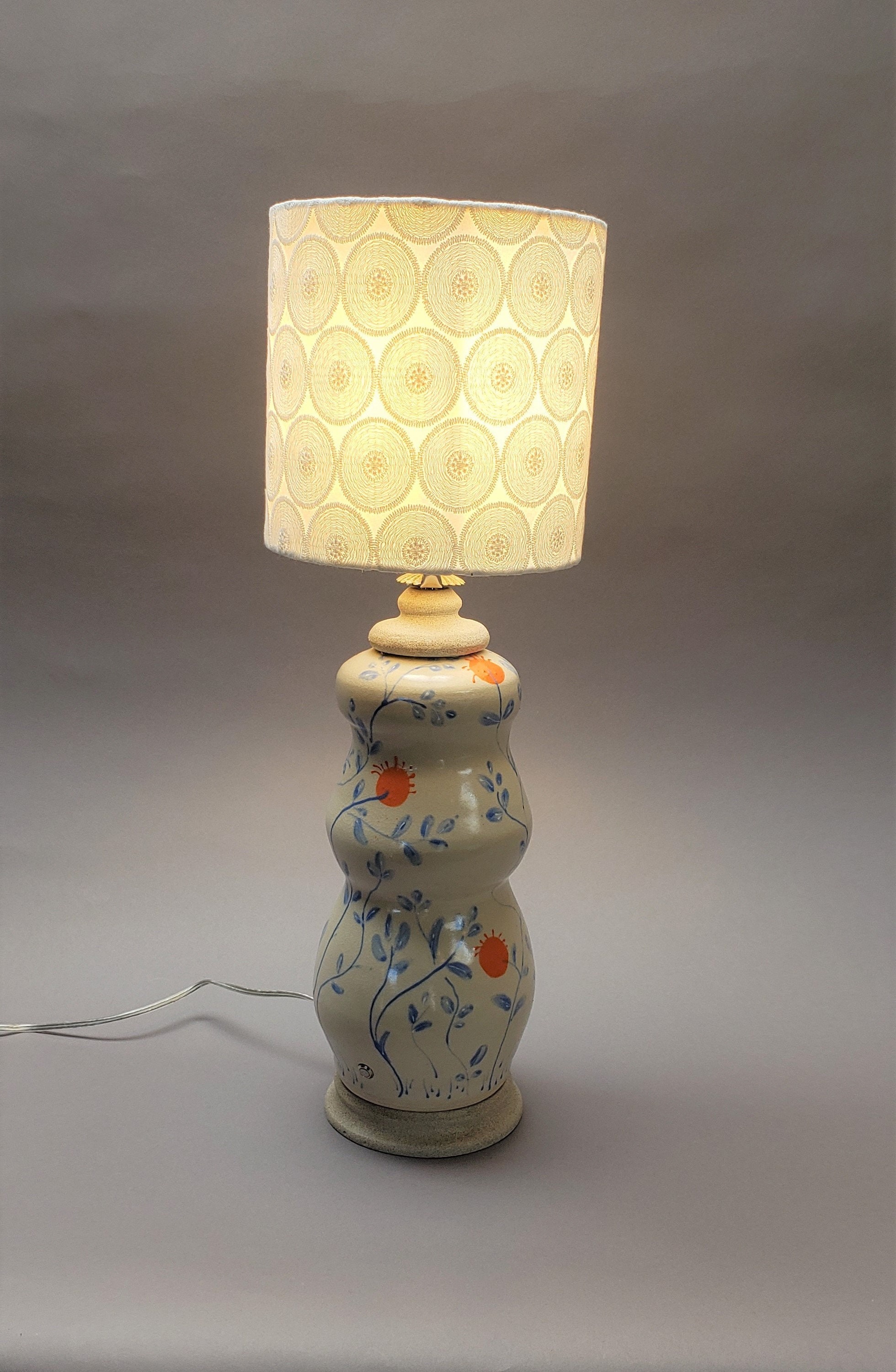 Handmade Ceramic Blue and White Floral Lamp, Floral Table Lamp ...