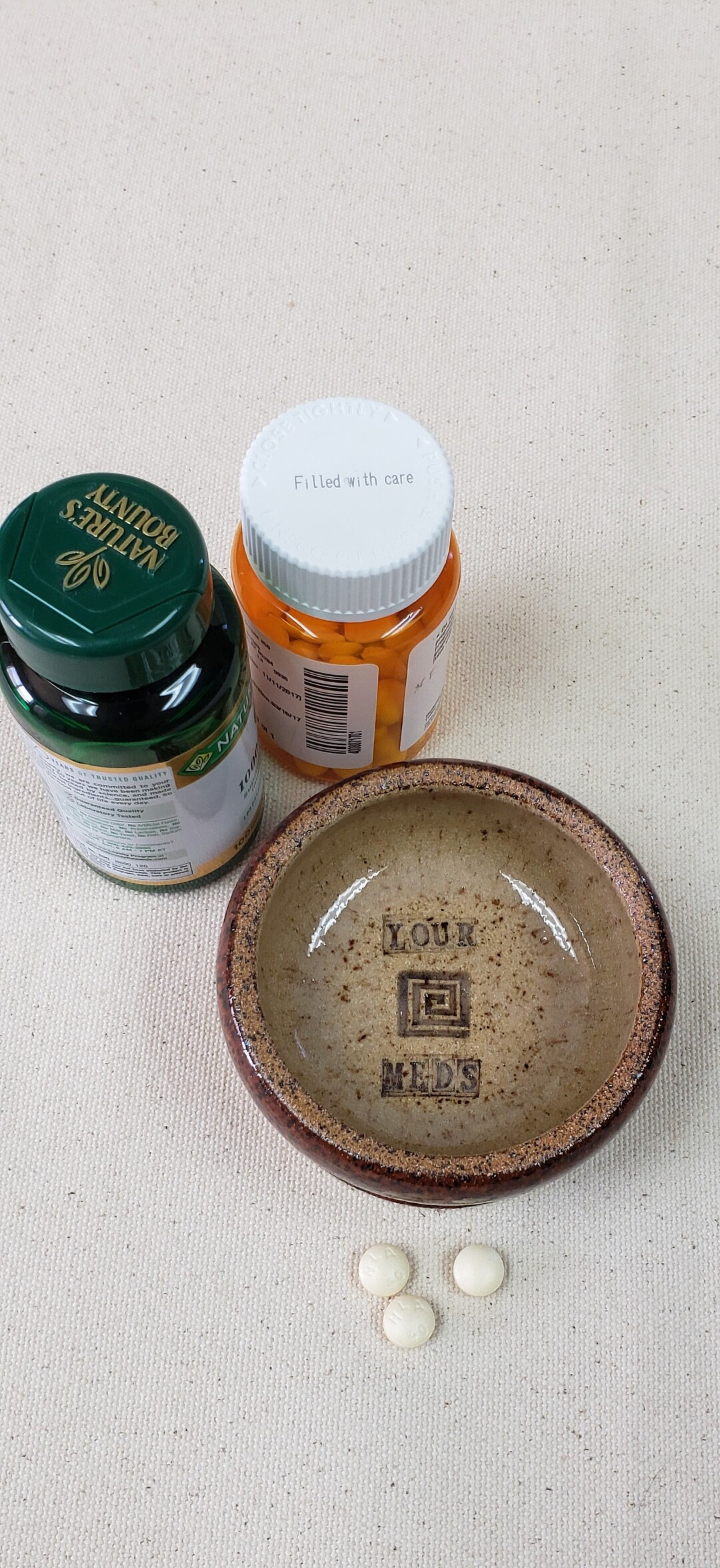 Handmade Ceramic Pill Bowl, "your Meds" Stamped Design - Etsy