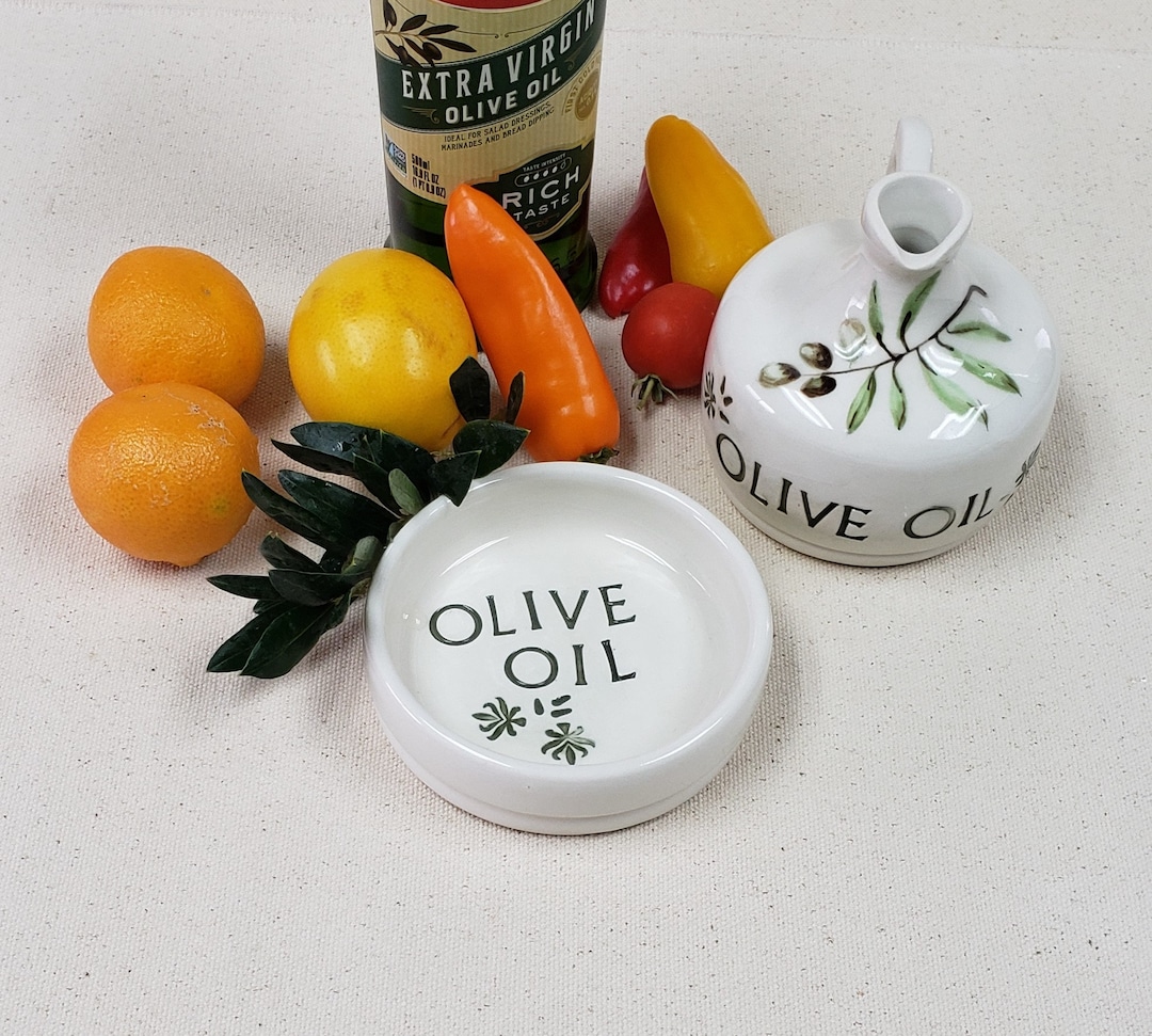 Handmade Ceramic Olive Oil Dispenser and Dip Bowl, Olive Oil Bottle ...