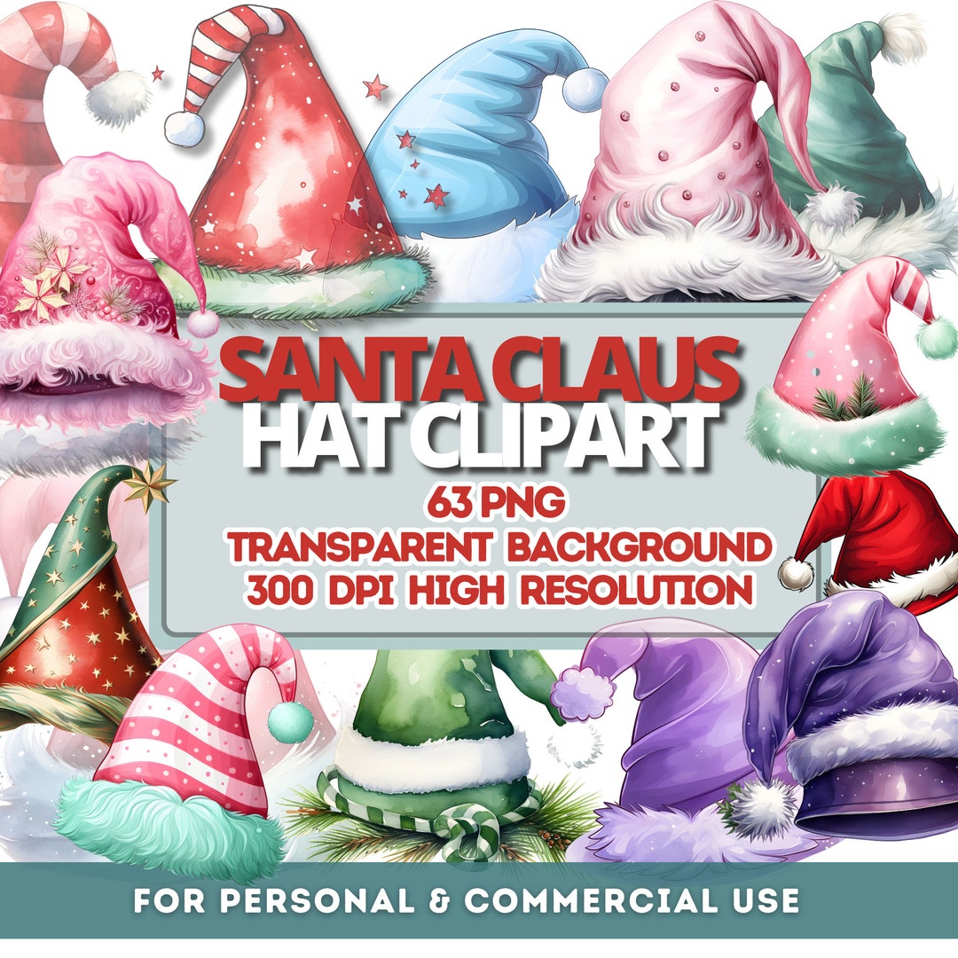 Santa Claus Hat Clipart: 63 Christmas PNG Graphics (digital Download ...