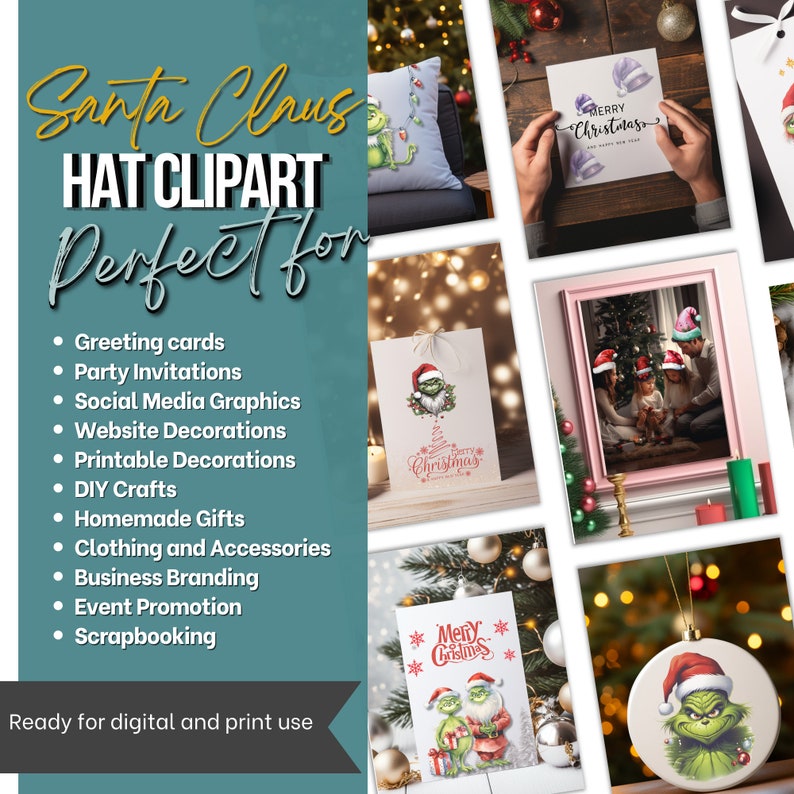 Santa Claus Hat Clipart: 63 Christmas PNG Graphics (digital Download ...