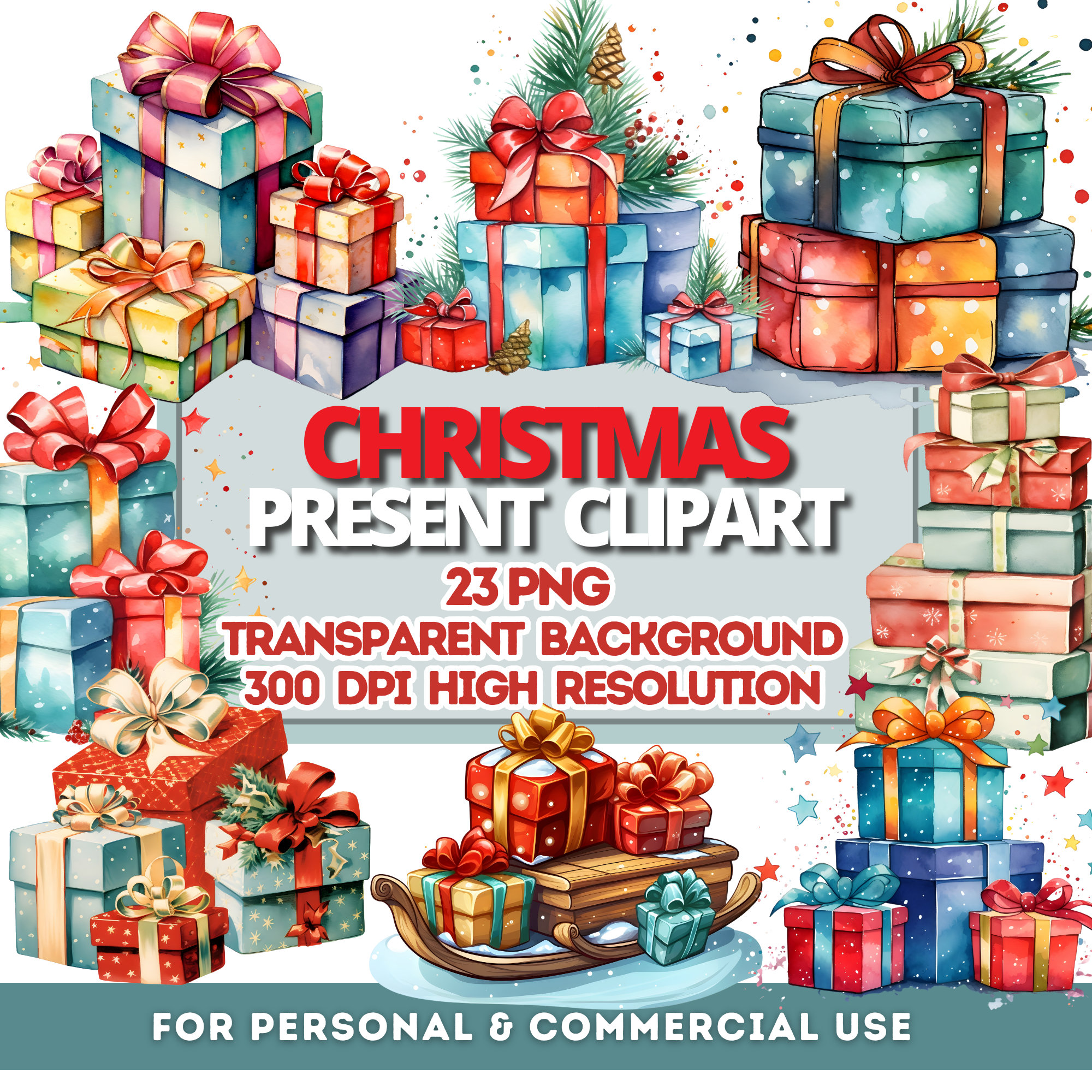 Christmas Present Clipart and Gift Box Graphics for Festive DIY ...