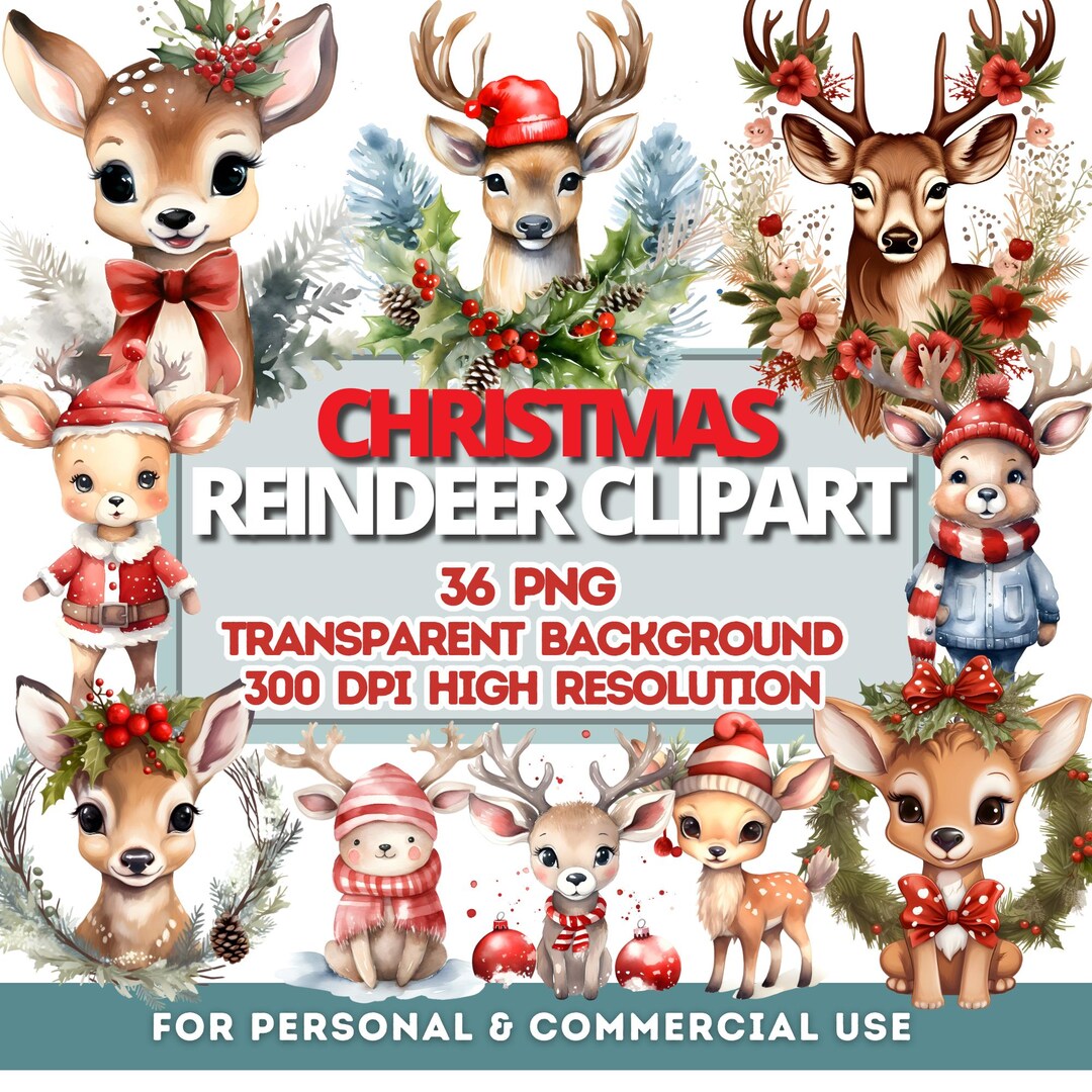 Cute Christmas Reindeer Clipart | Xmas Reindeer Clipart | Xmas Deer ...