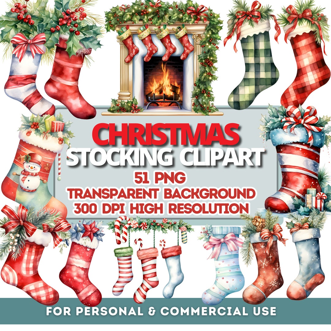 Xmas Stocking Clipart Bundle - 51 Vibrant Christmas Sock Pngs for ...