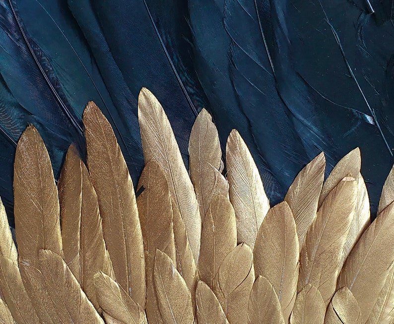 Printable Golden Blue Wings Feather Set of 3 Wall Art Print | Etsy