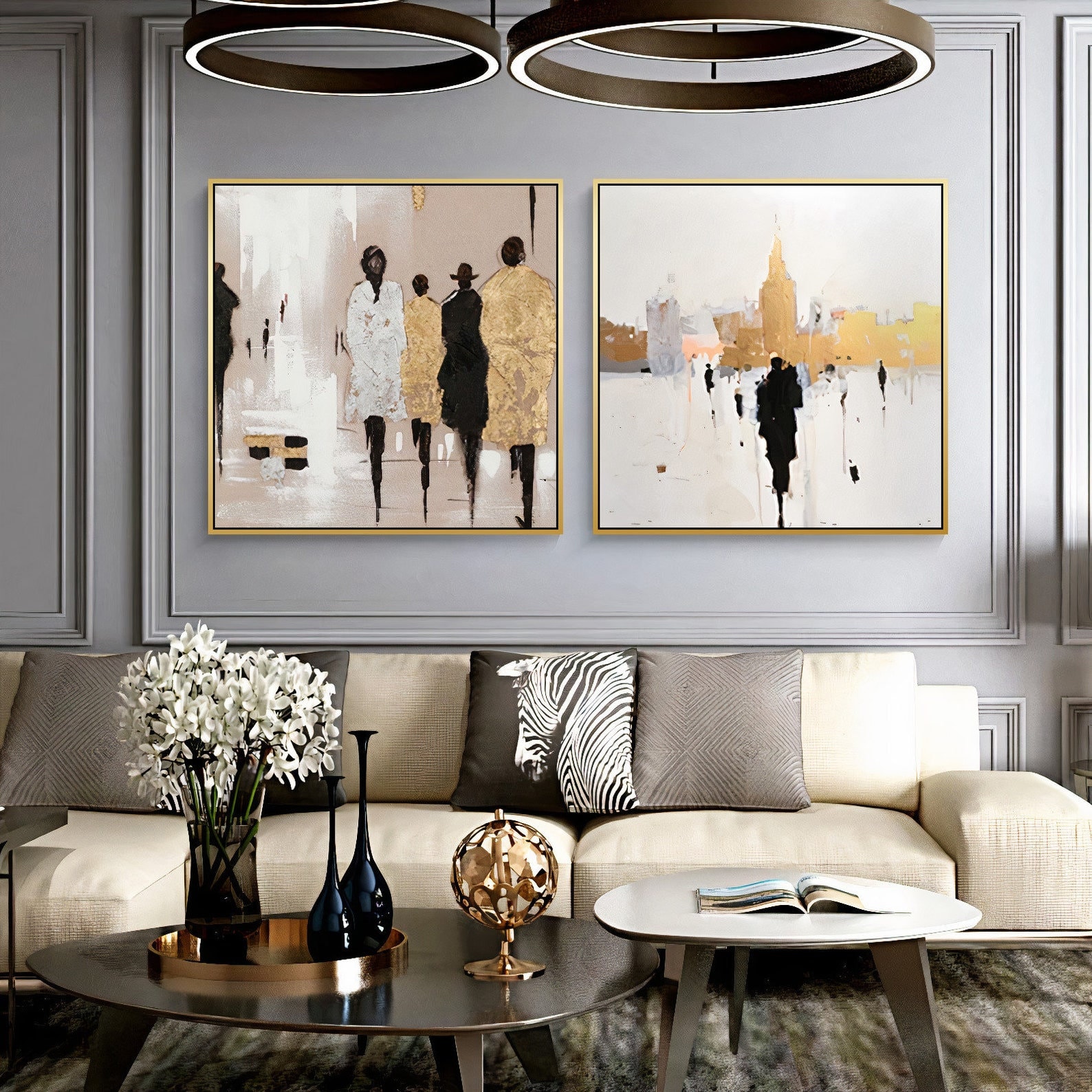 Gold Beige Abstract Art Set of 2 Wall Art Print Abstract Oil - Etsy